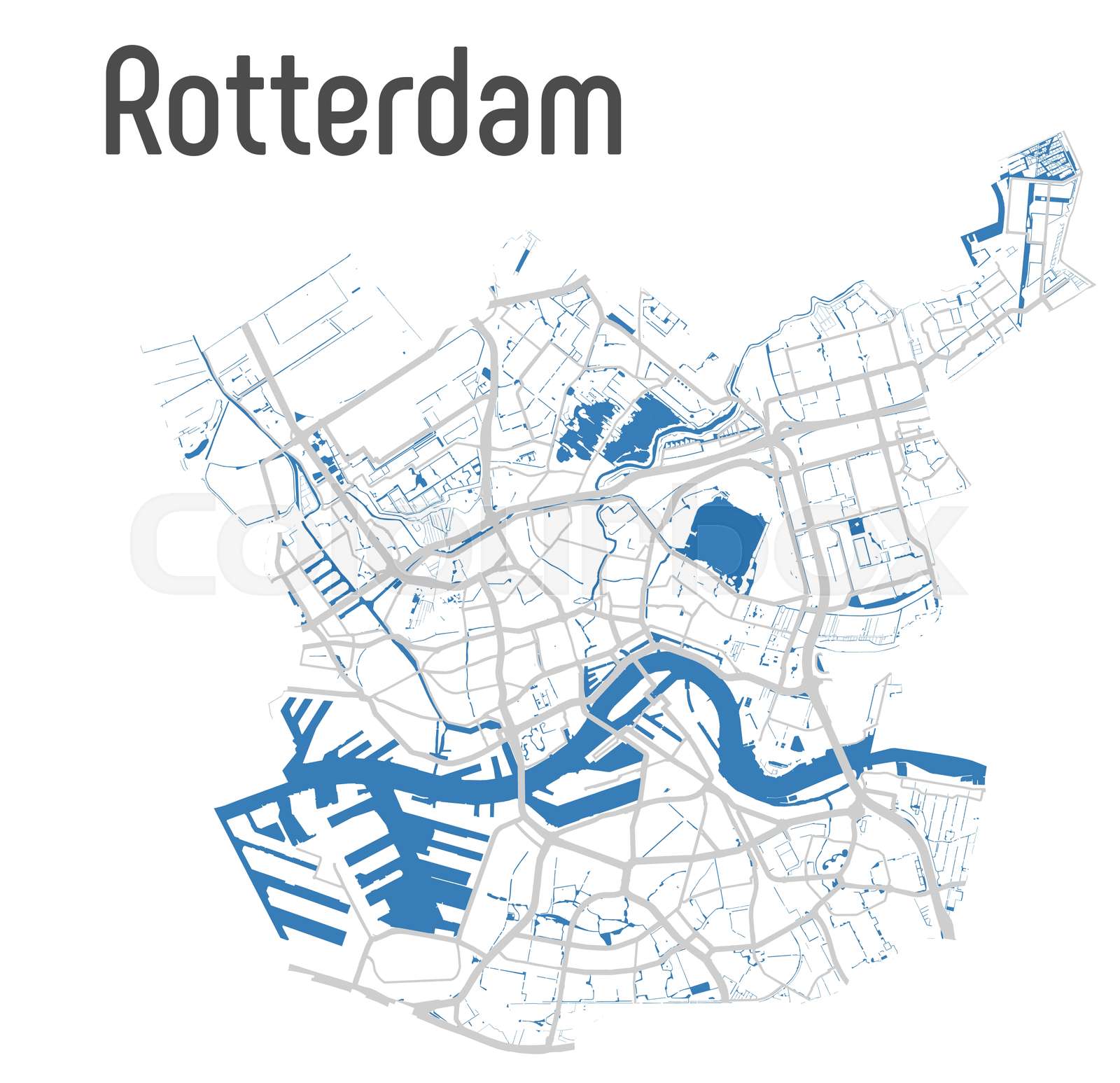 Rotterdam vector map with river and main roads | Stock vector | Colourbox