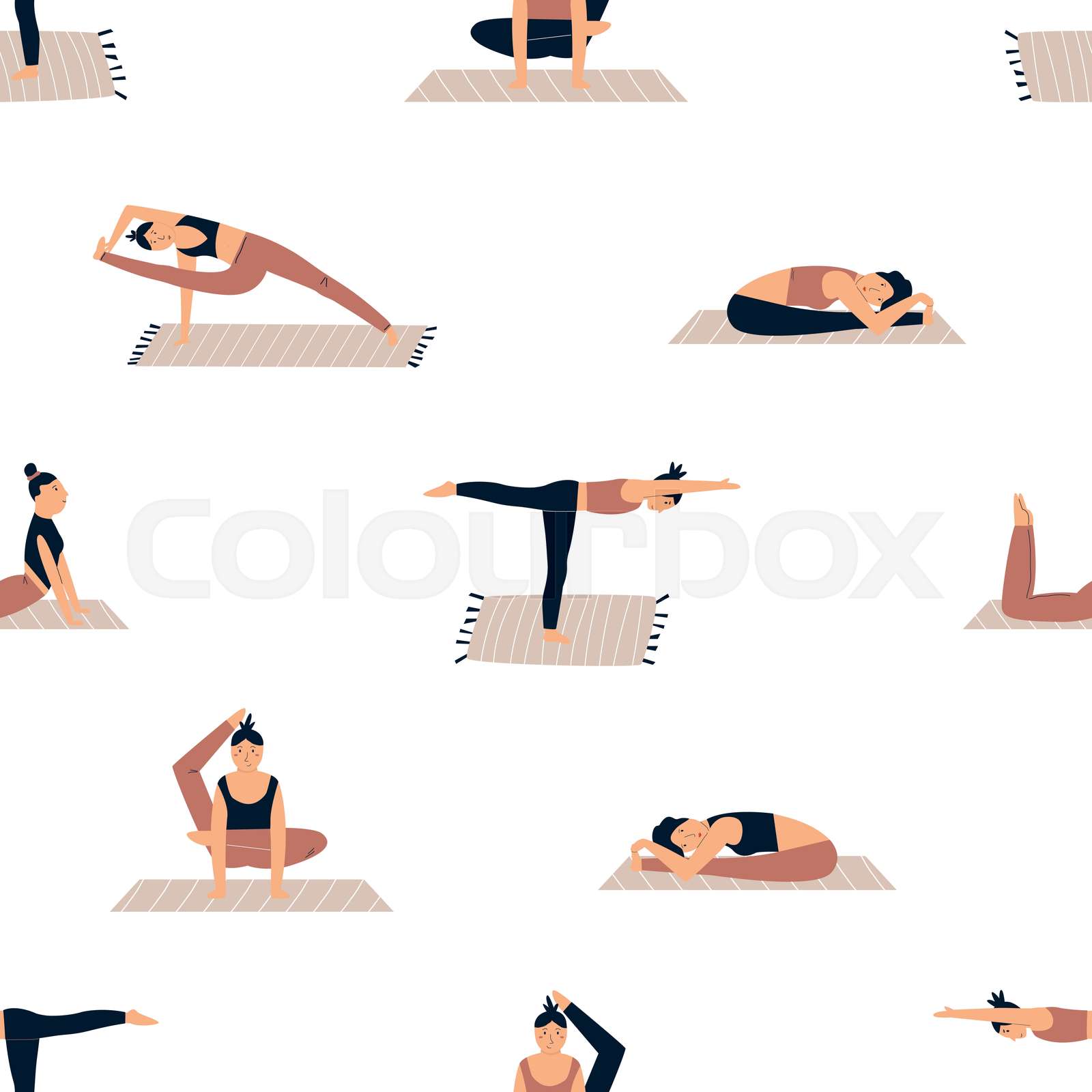 Seamless pattern with characters in yoga asanas | Stock vector | Colourbox