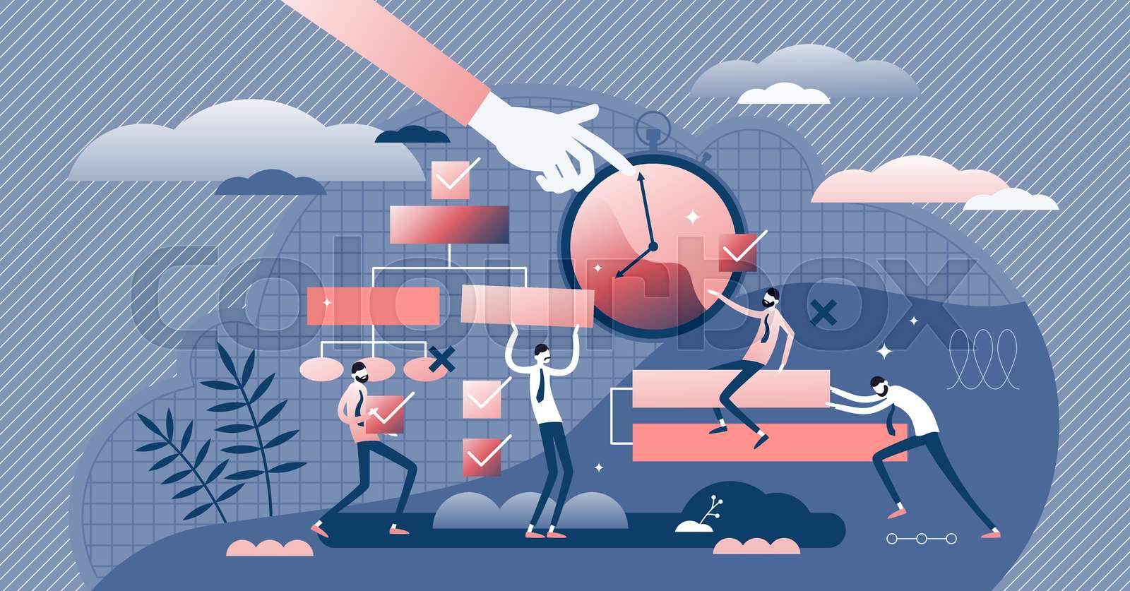 Project management control vector illustration flat tiny persons ...