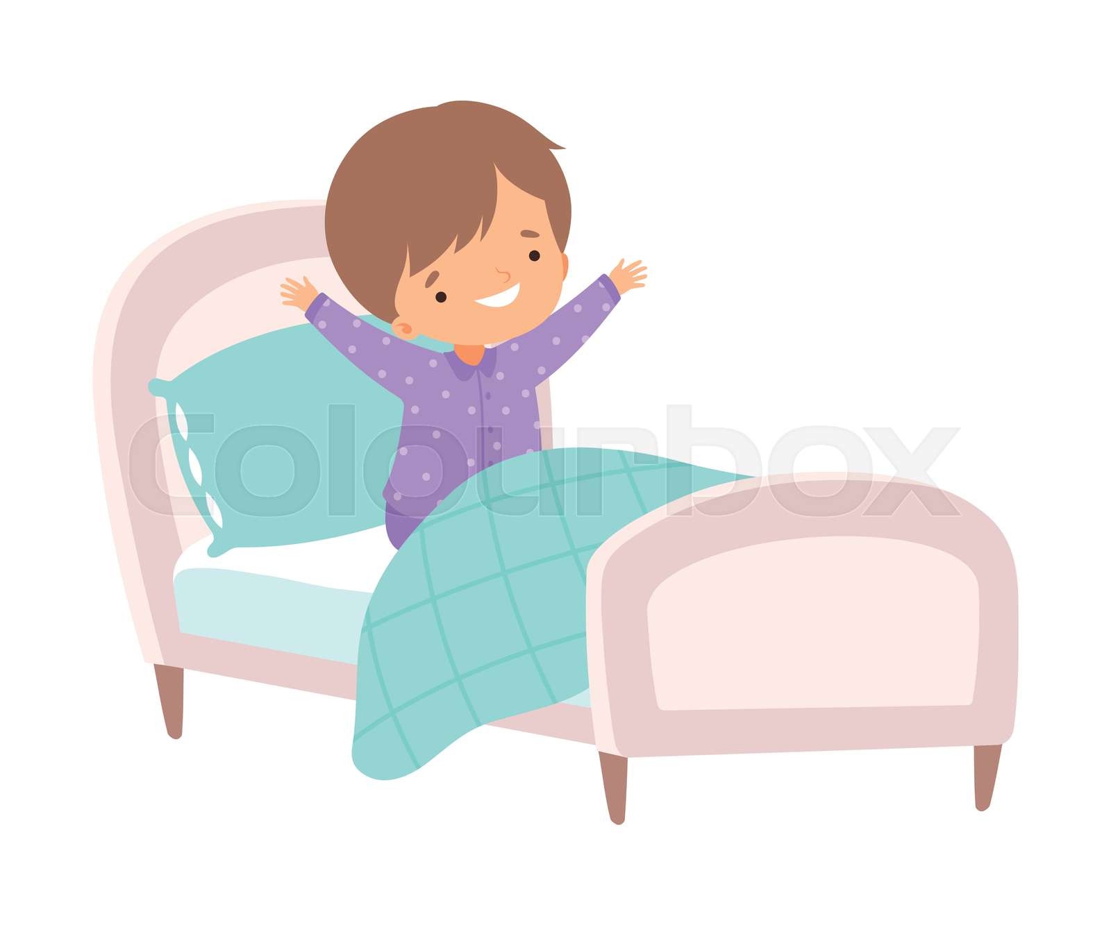 Cute Boy Waking Up and Yawning in the Bed, Preschool Kid Daily Routine ...