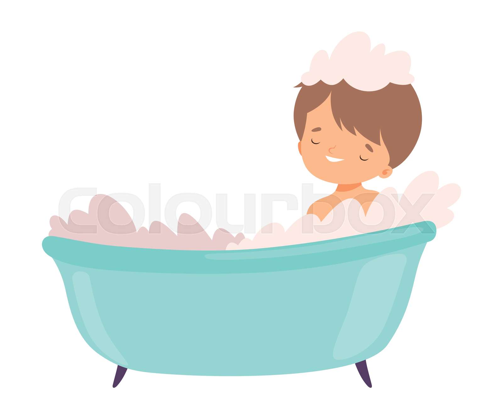 Cute Boy Taking Bath in Bubble Bathtub, Preschool Kid Daily Routine ...