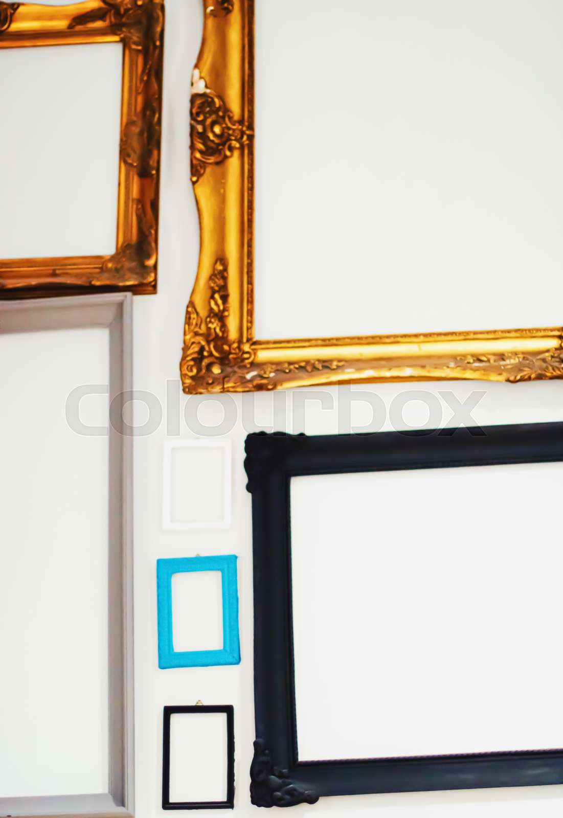 Empty art frames on gallery wall, decor and design | Stock image ...