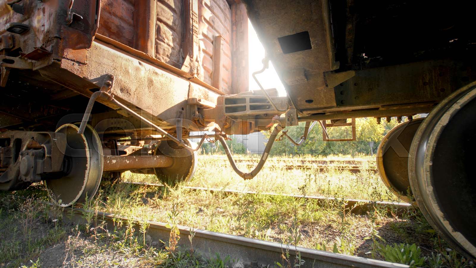 Image of coupler connecting and pairing two cargo train cars on ...
