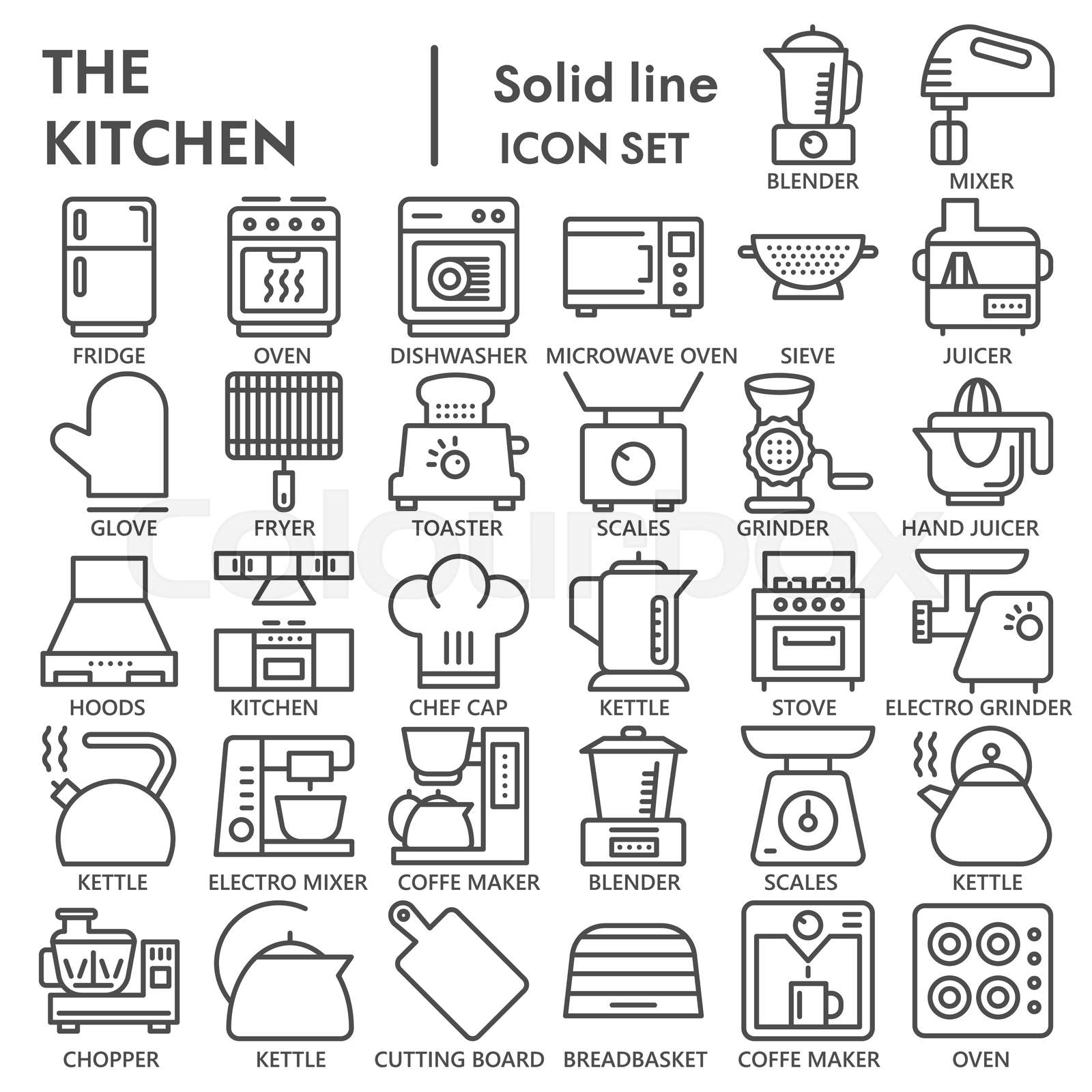 Kitchen line icon set, appliances symbols collection or sketches ...