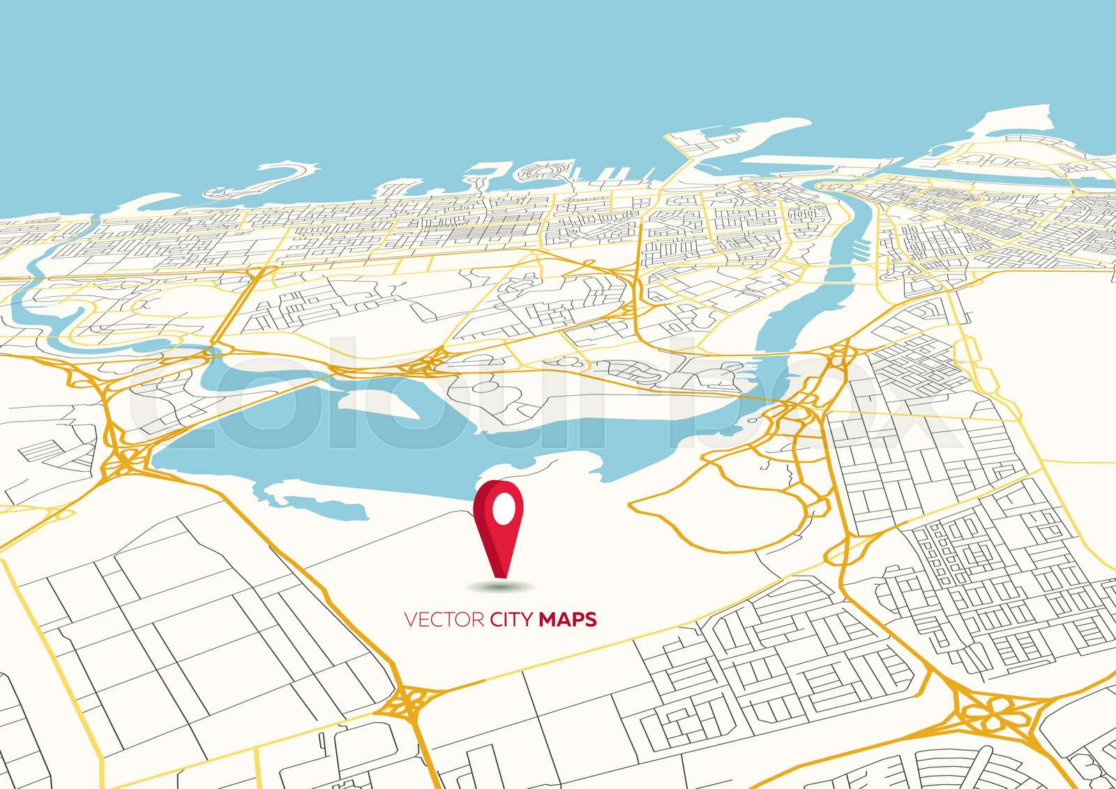 Vector city map in perspective view with pointers | Stock vector ...
