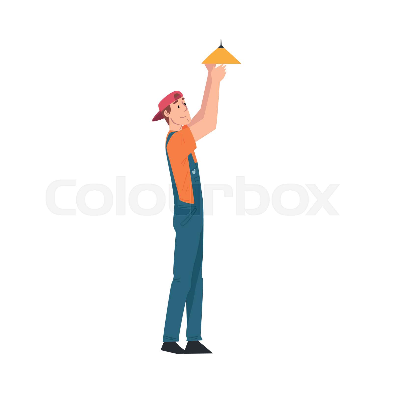 Male Electrician Engineer Changing Light Bulb, Professional Worker ...