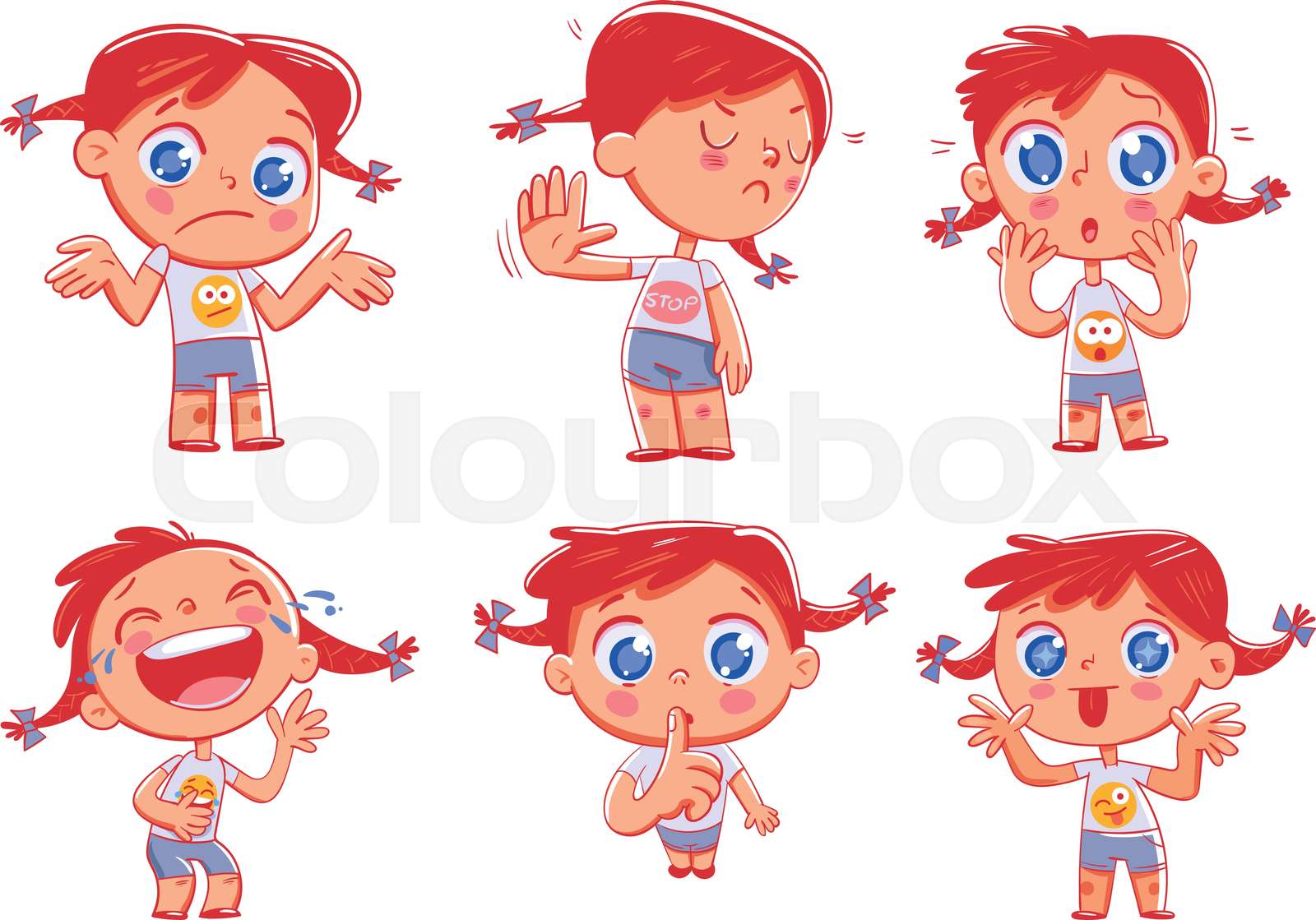 Cute girl with different emotions. Emoji Stickers Emotions | Stock ...