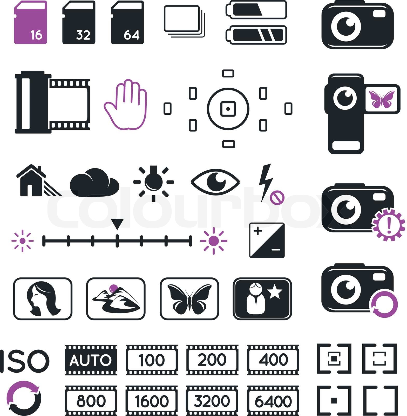 Camera display icons and symbols | Stock vector | Colourbox