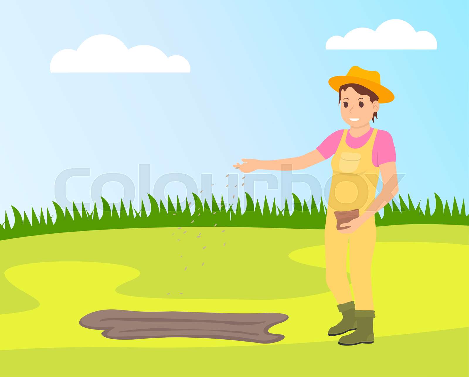 Woman farmer plant seeds of vegetables in the soil, cartoon vector ...