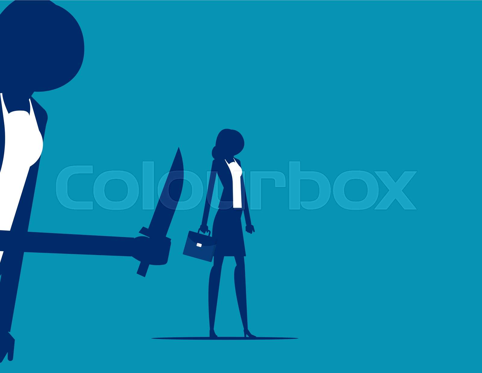 Businesswoman being stabbed in the back. Silhouette vector illustration ...