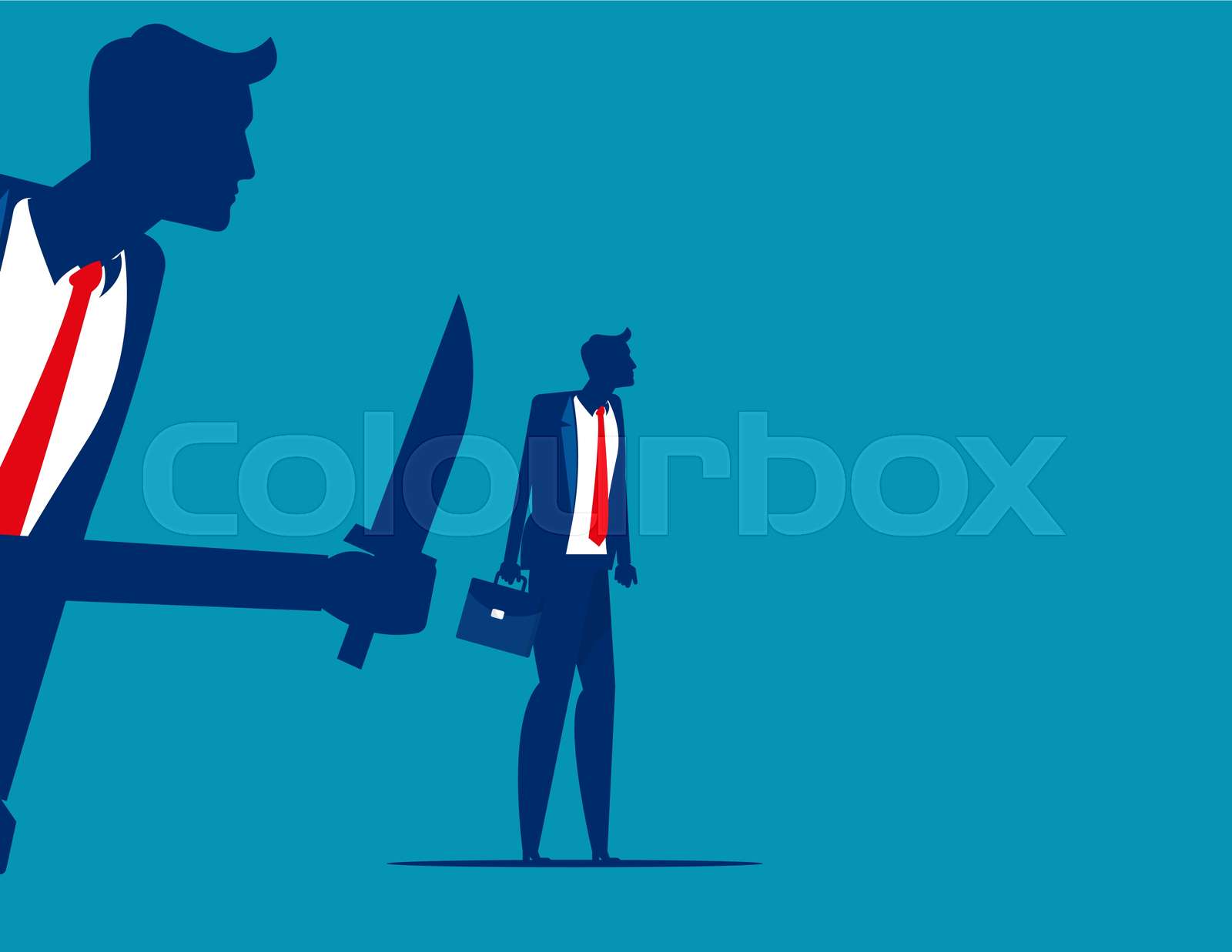Businessman being stabbed in the back. Silhouette vector illustration ...