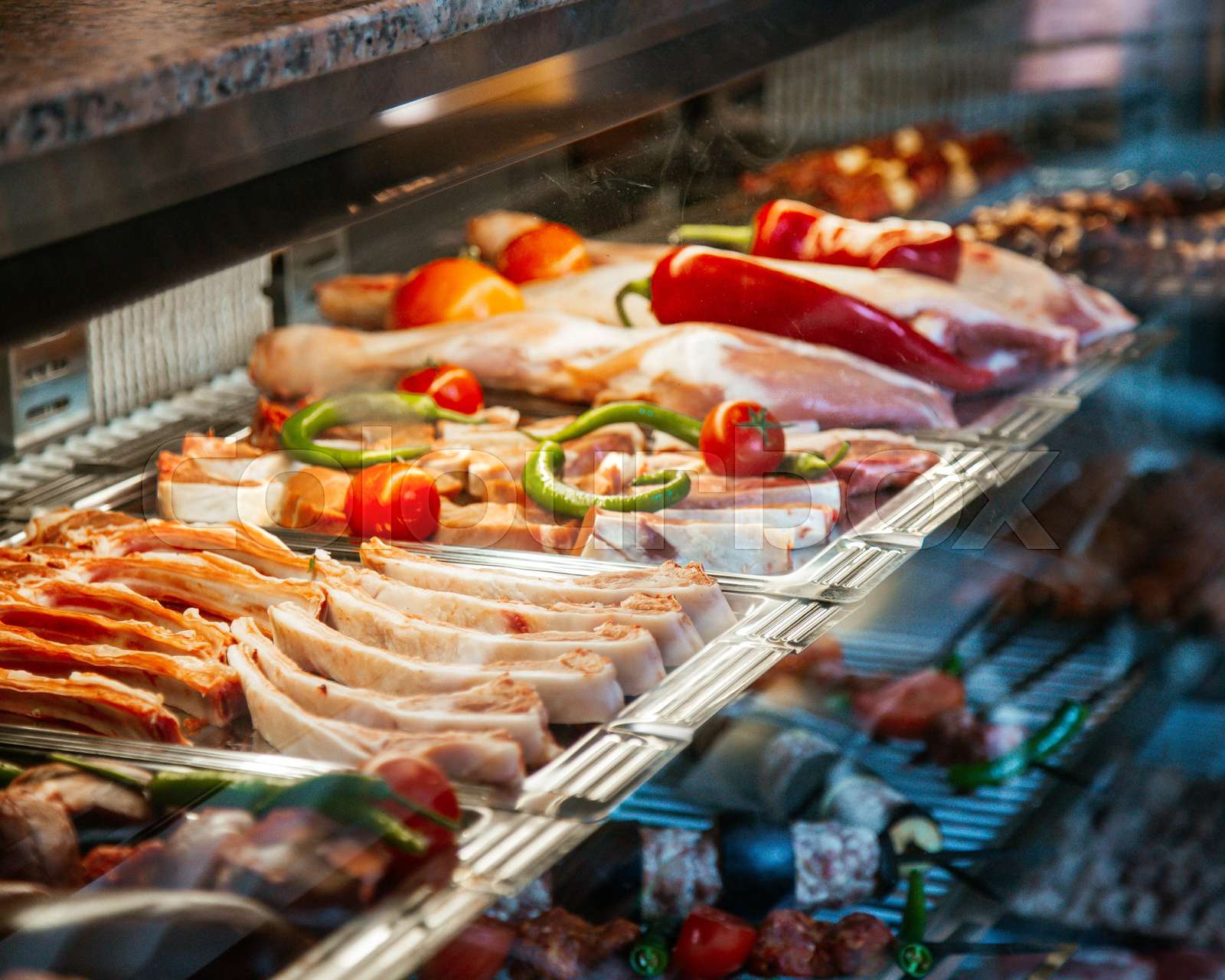varieties of meat prepared for kebab | Stock image | Colourbox
