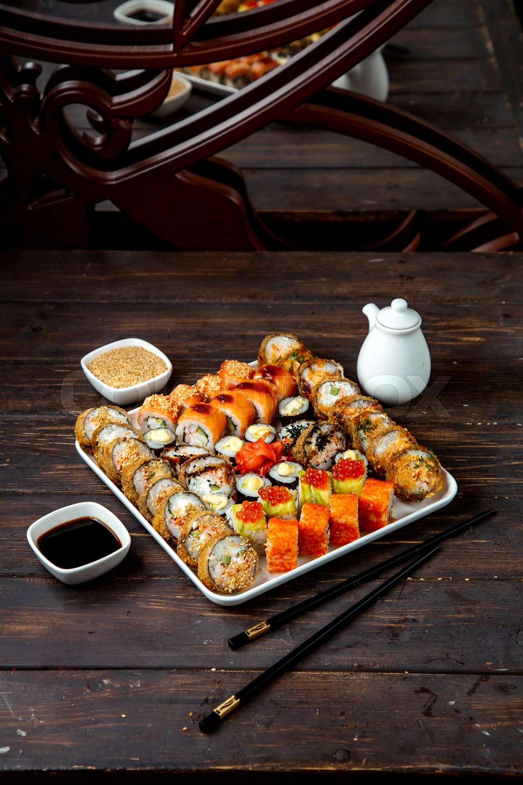 sushi plate with various filling | Stock image | Colourbox