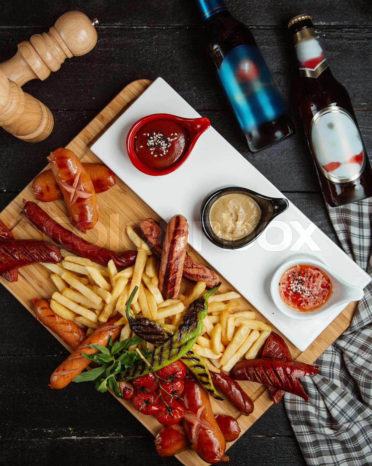 various beer snacks and bottles of beer | Stock image | Colourbox