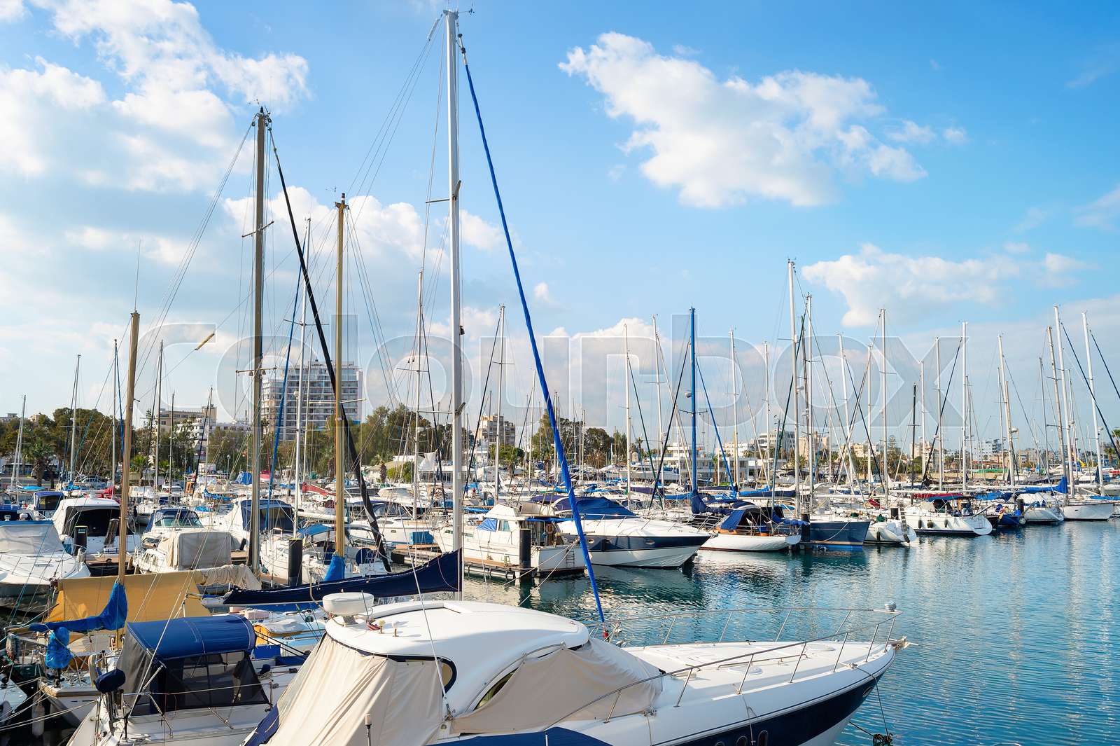 Marina, yachts, motorboats, citycsape, Cyprus | Stock image | Colourbox
