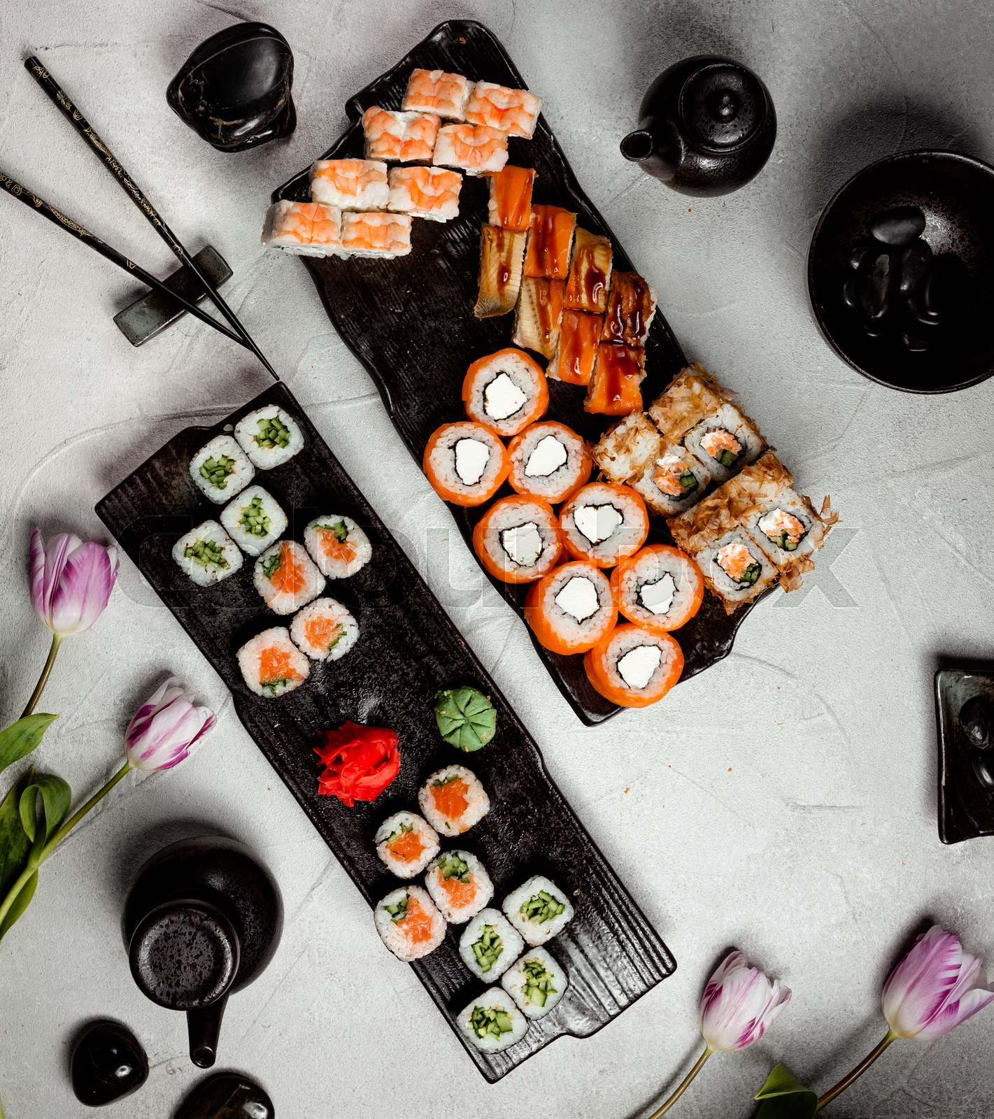 sushi set on the table top view | Stock image | Colourbox