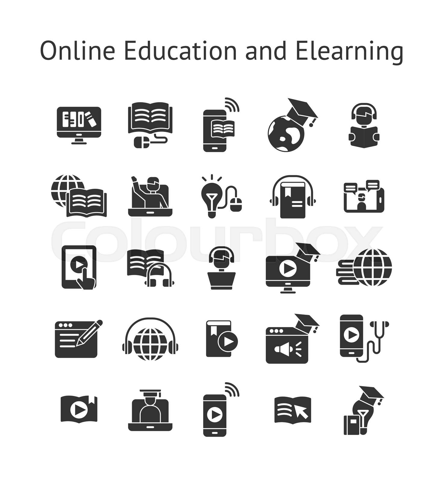 Online Education and Elearning solid icon set. | Stock vector | Colourbox