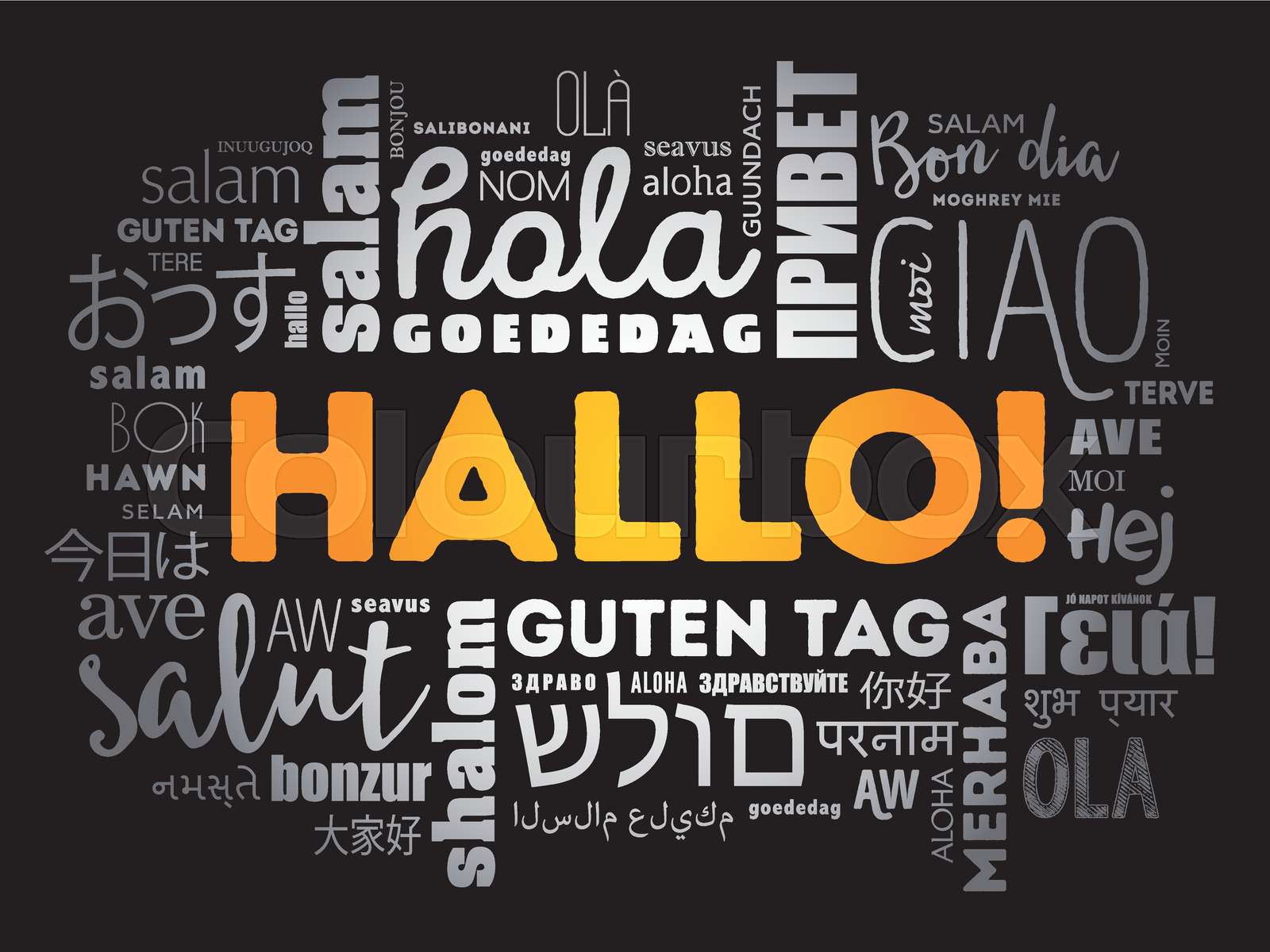 Hallo (Hello Greeting in German) word cloud | Stock vector | Colourbox