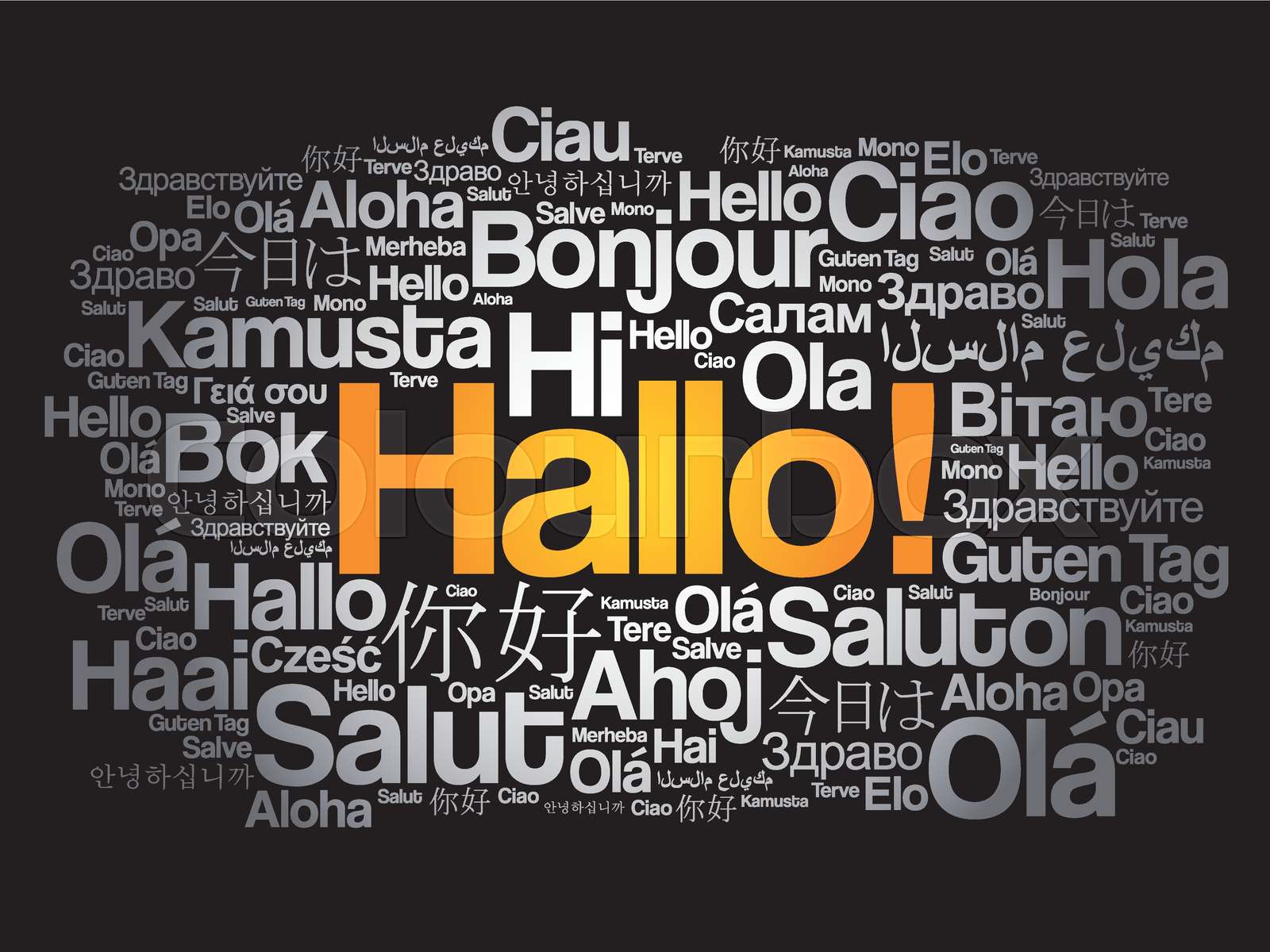 Hallo (Hello Greeting in German) word cloud | Stock vector | Colourbox