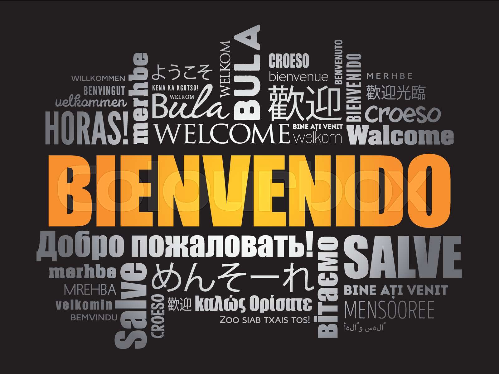 Bienvenido Welcome In Spanish Word Cloud Stock Vector Colourbox