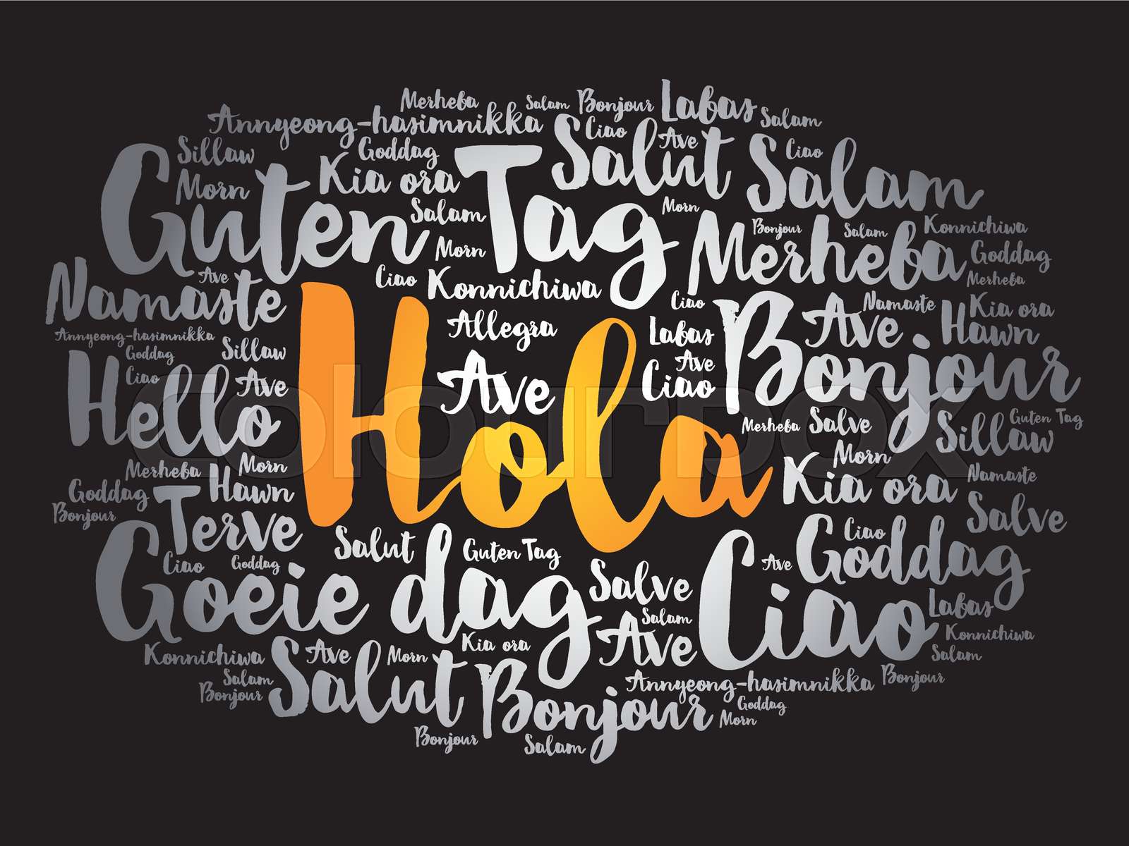 Hola (Hello Greeting in Spanish) word cloud | Stock vector | Colourbox