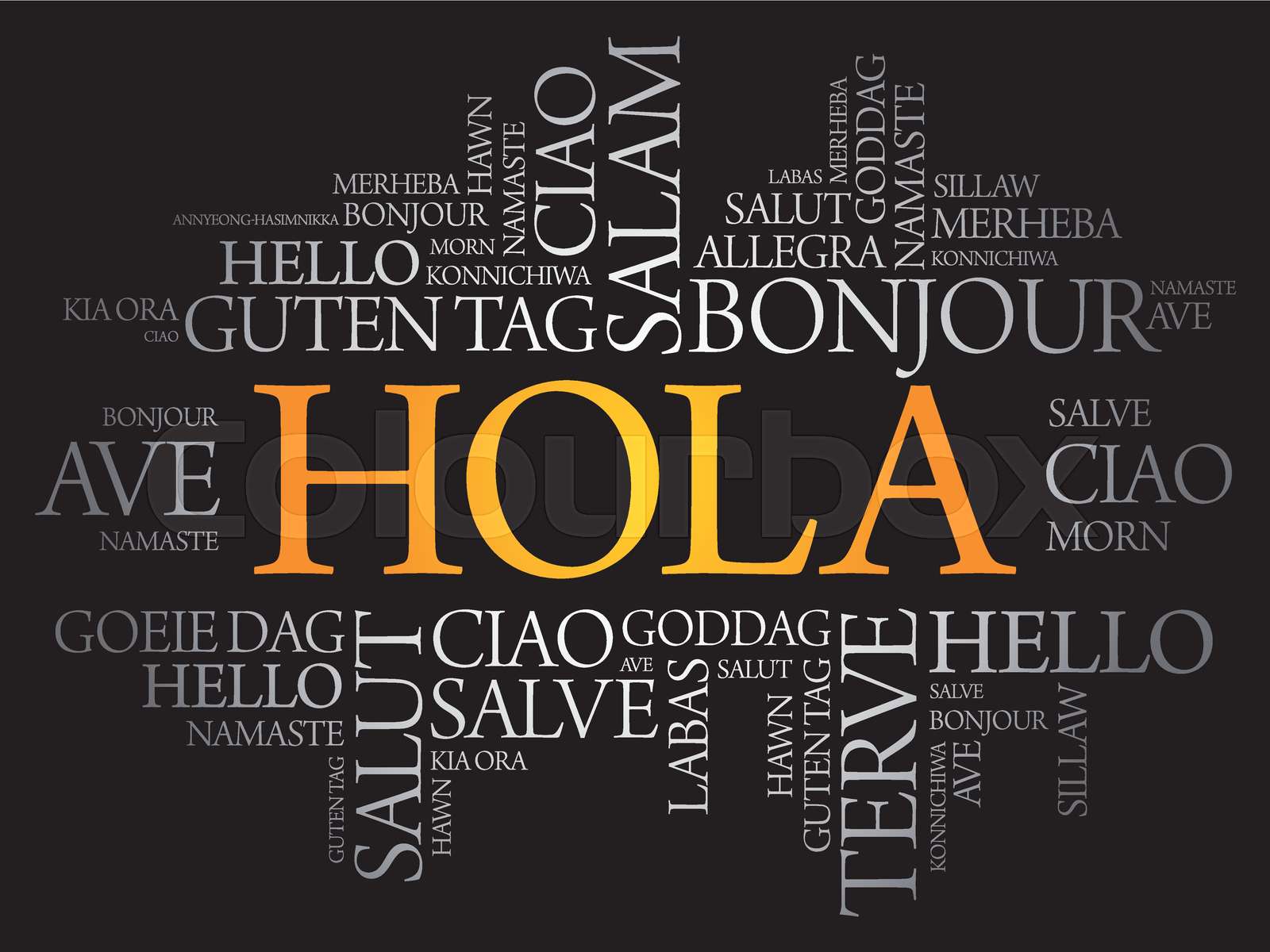 Hola (Hello Greeting in Spanish) word cloud | Stock vector | Colourbox