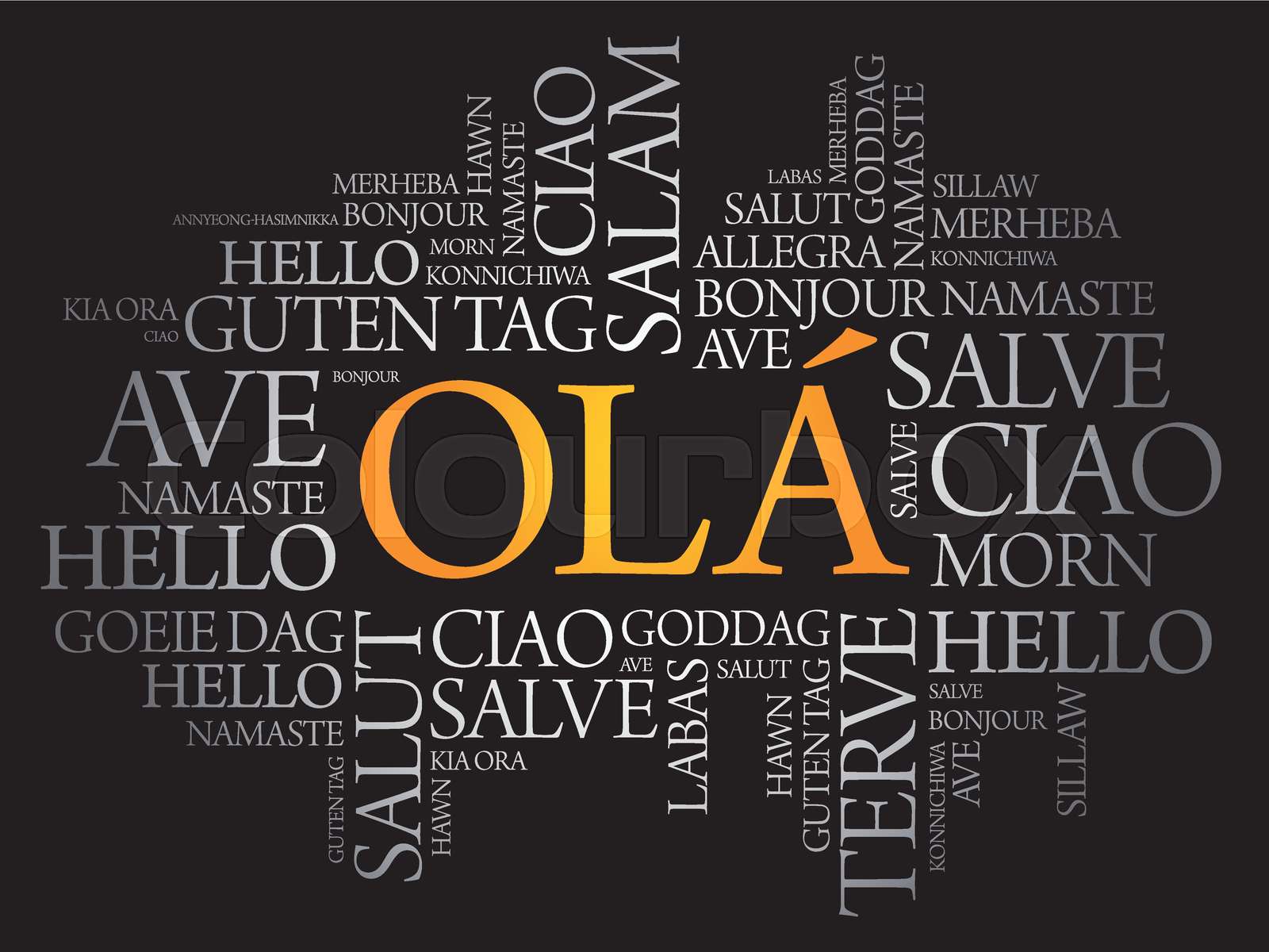 OLA (Hello Greeting in Portuguese) word cloud | Stock vector | Colourbox