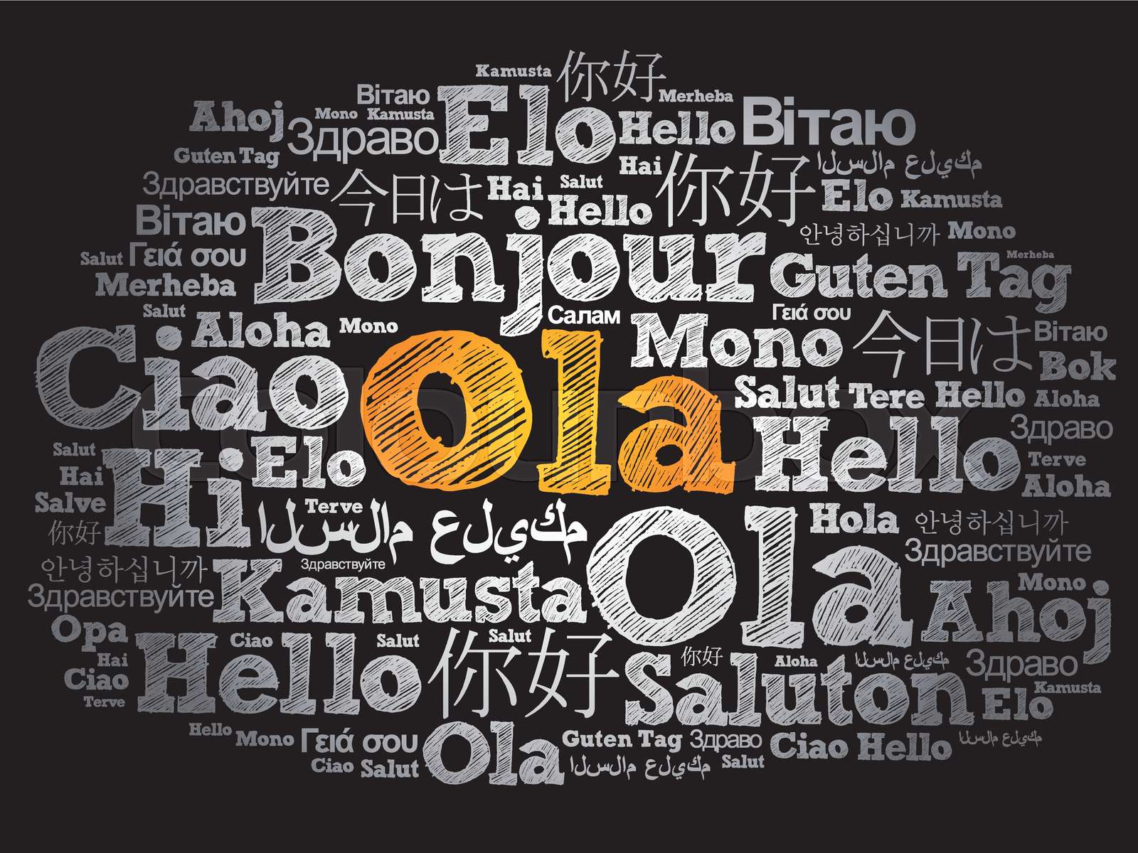 OLA (Hello Greeting in Portuguese) word cloud | Stock vector | Colourbox