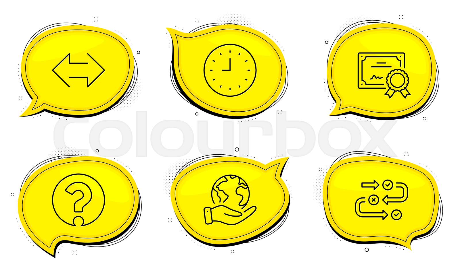 Survey progress, Clock and Sync icons set. Question mark sign ...