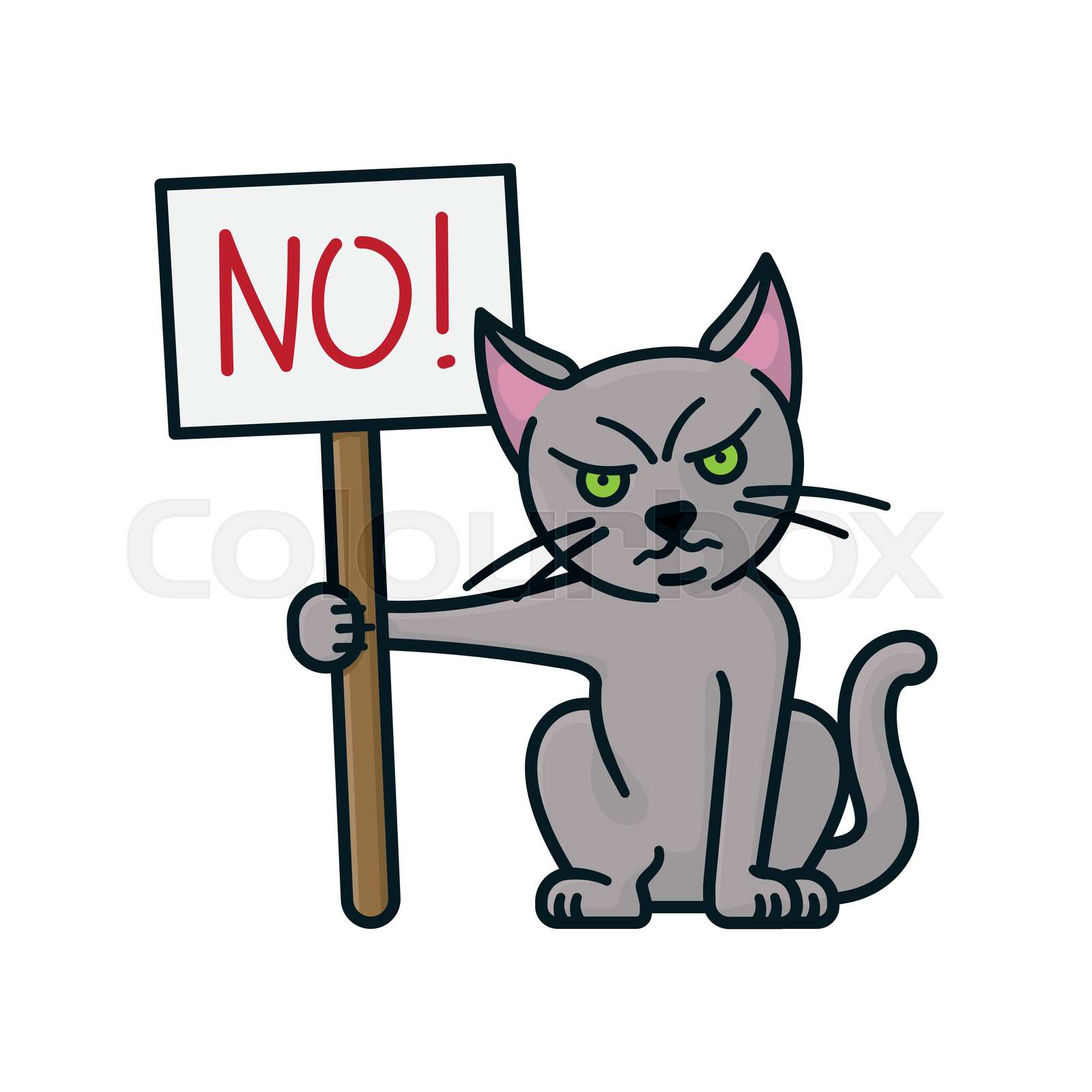 Cartoon cat character with protest sign isolated vector illustration ...