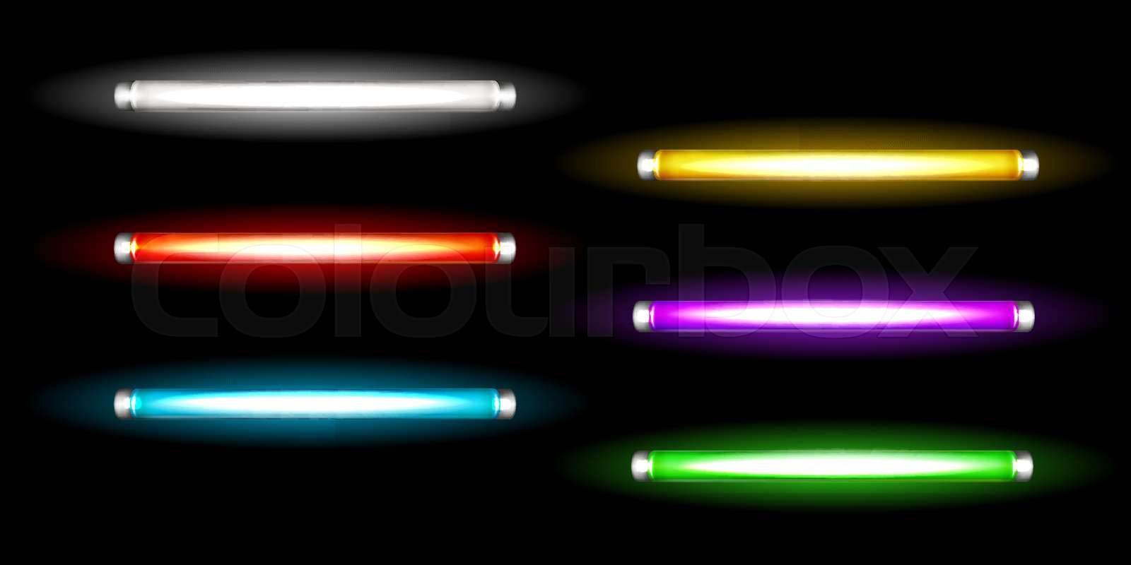Neon tube lamps, long fluorescent colored bulbs | Stock vector | Colourbox