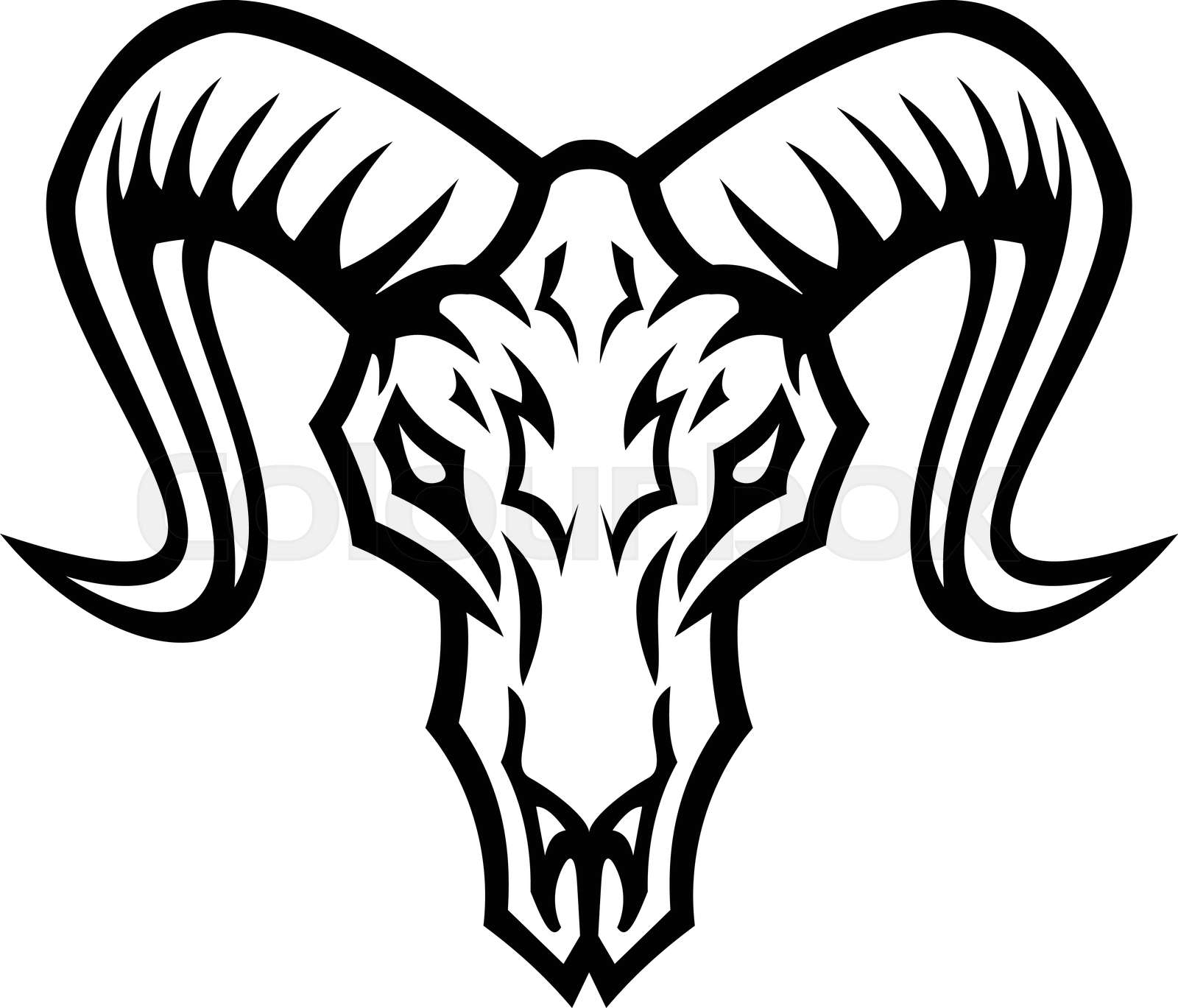 Bighorn Sheep Skull Front View Mascot Retro Black and White | Stock ...