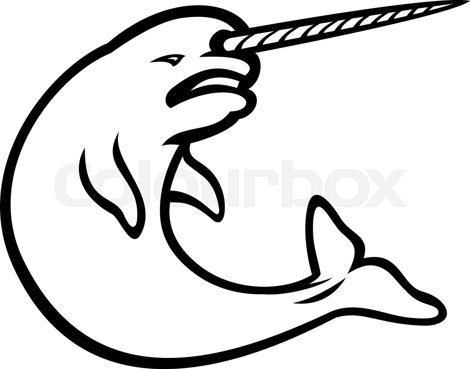 Angry Narwhal Jumping Mascot Black and White | Stock vector | Colourbox