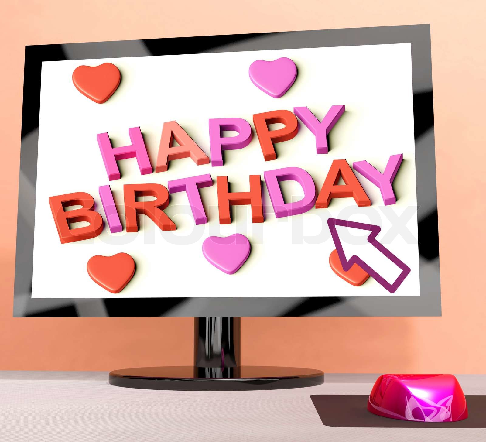 Happy Birthday On Computer Screen Showing Online Greeting | Stock image ...
