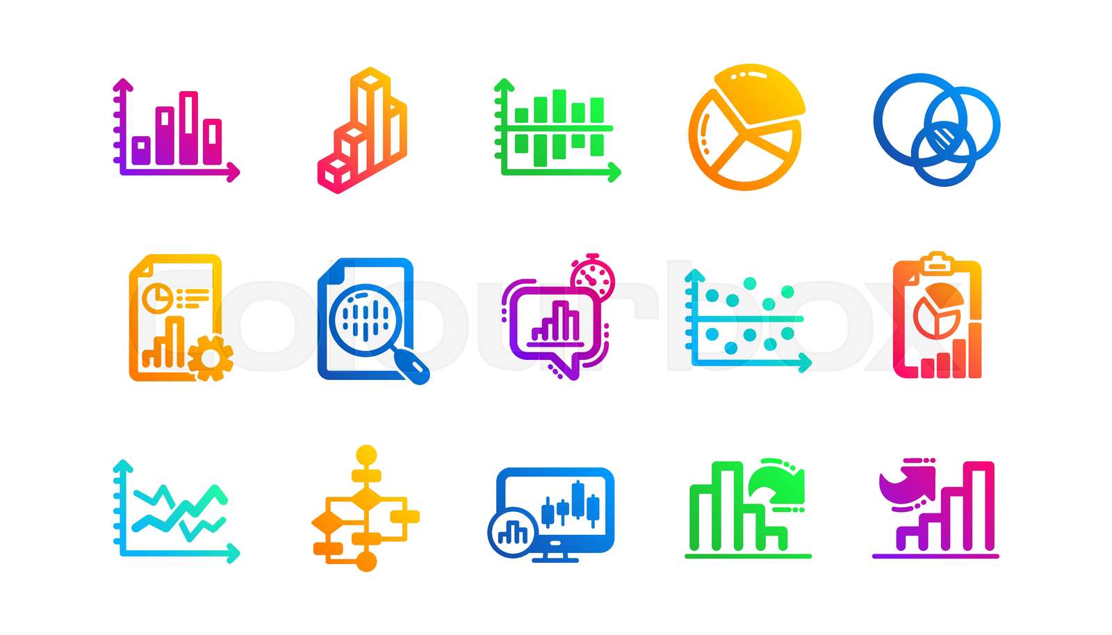 Charts and graphs icons. Infochart, Block diagram and Algorithm ...