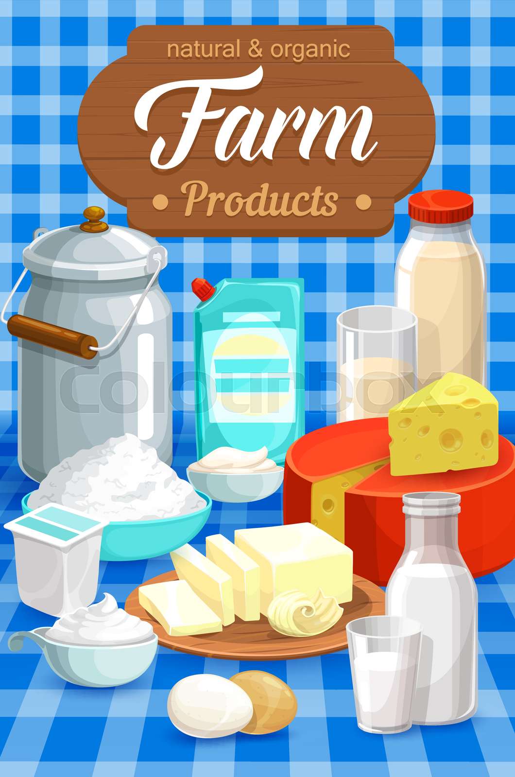 Milk and dairy farm food products, vector poster | Stock vector | Colourbox