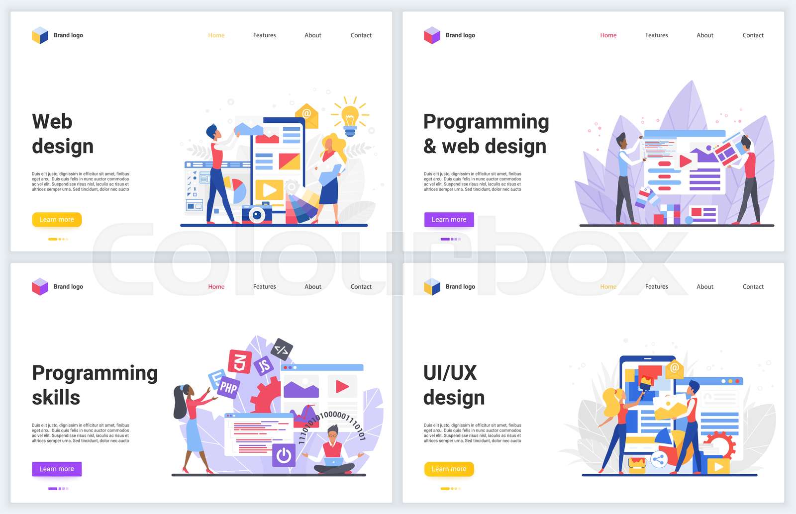 Mobile application development process vector illustrations with flat ...