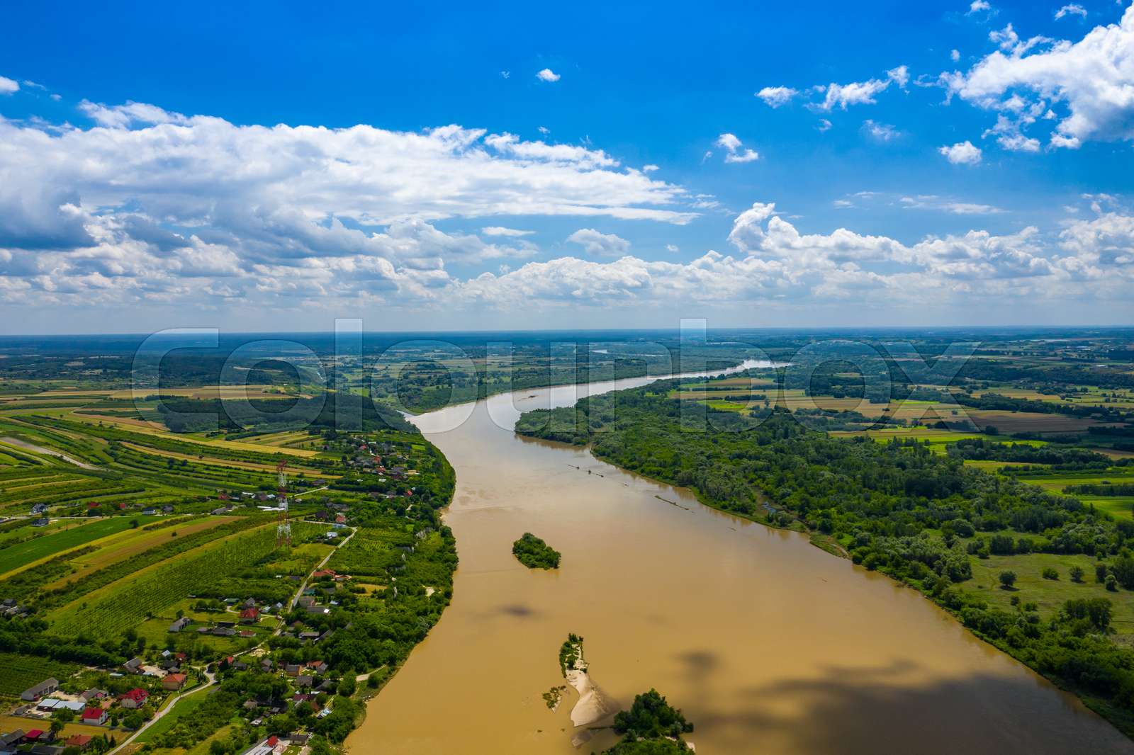 Vistula river in Poland. Aerial view of Vistula river, the longest ...