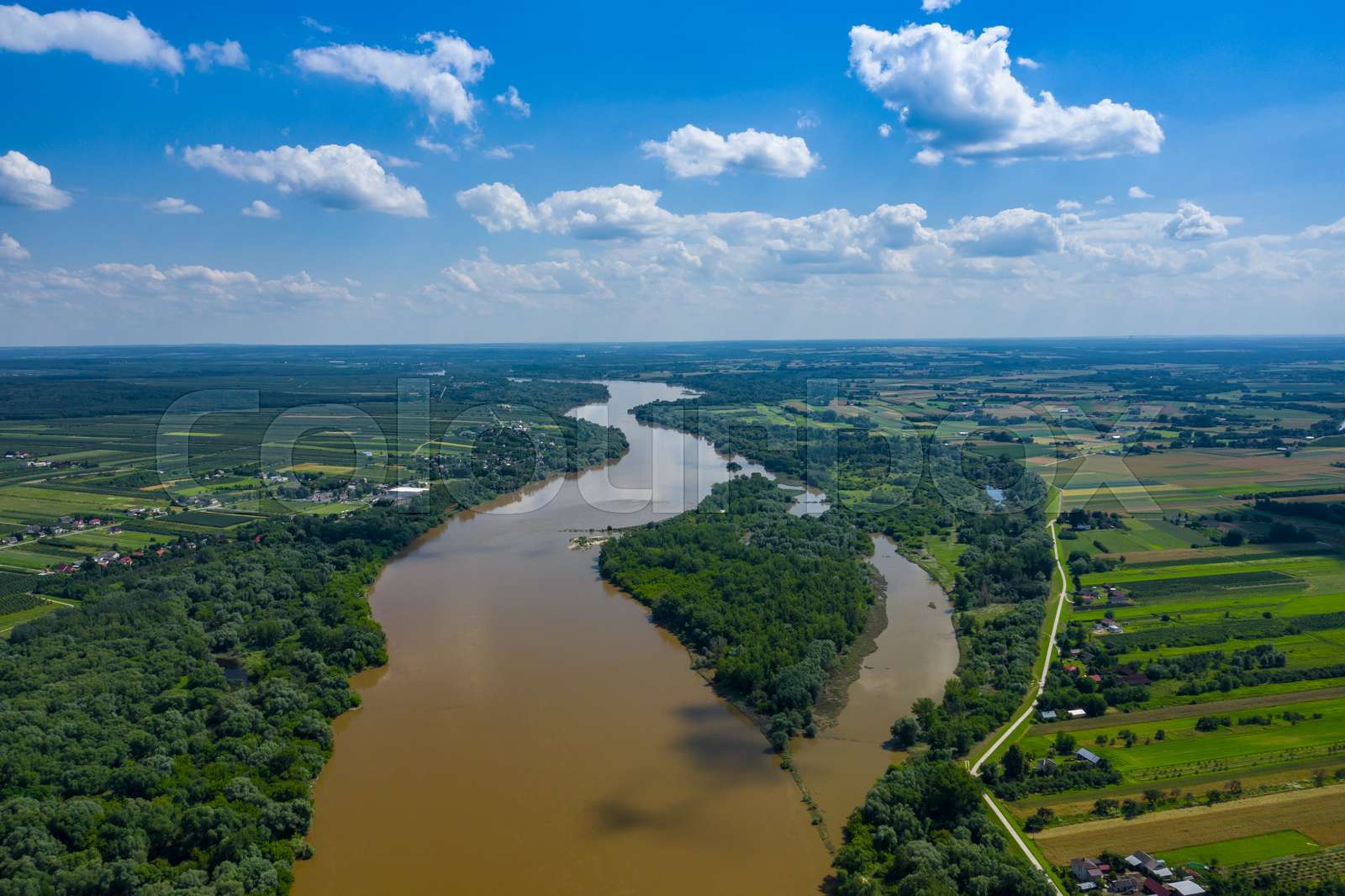 Vistula river in Poland. Aerial view of Vistula river, the longest ...