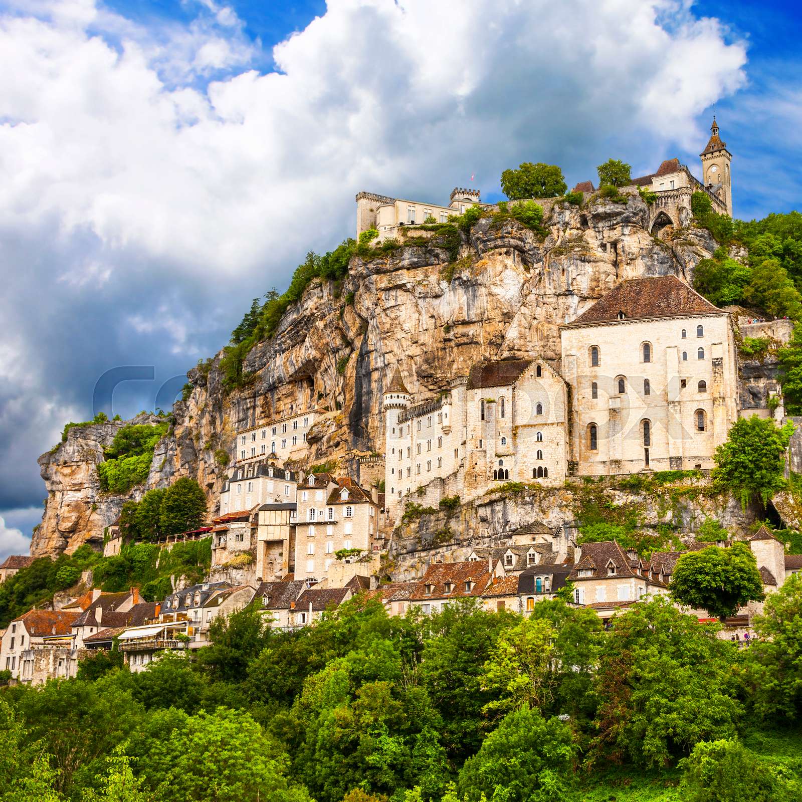 Rocamadour - beautiful french village and castles on cliff | Stock ...