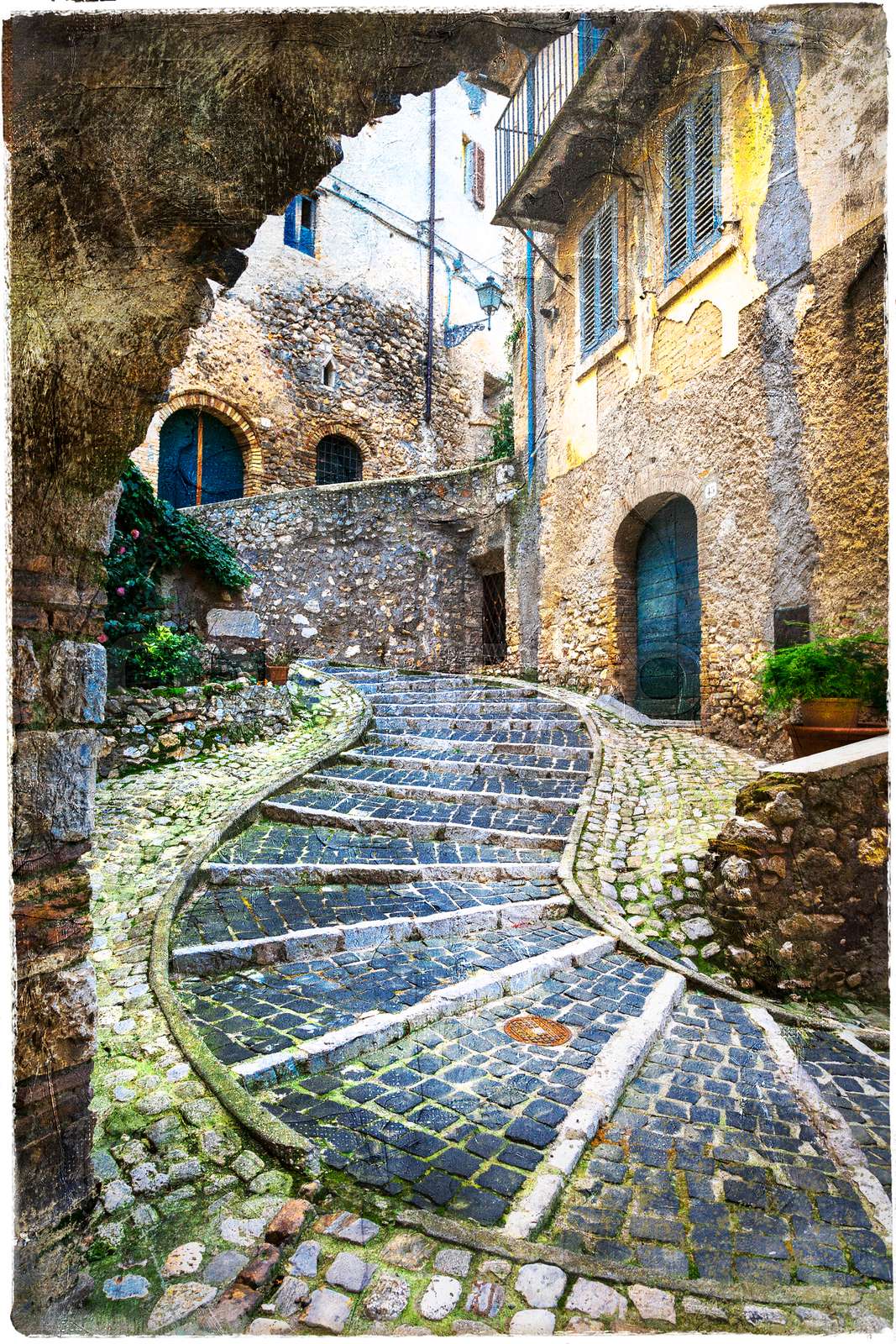 beautiful old streets of Italian villages. Casperia, Rieti province ...