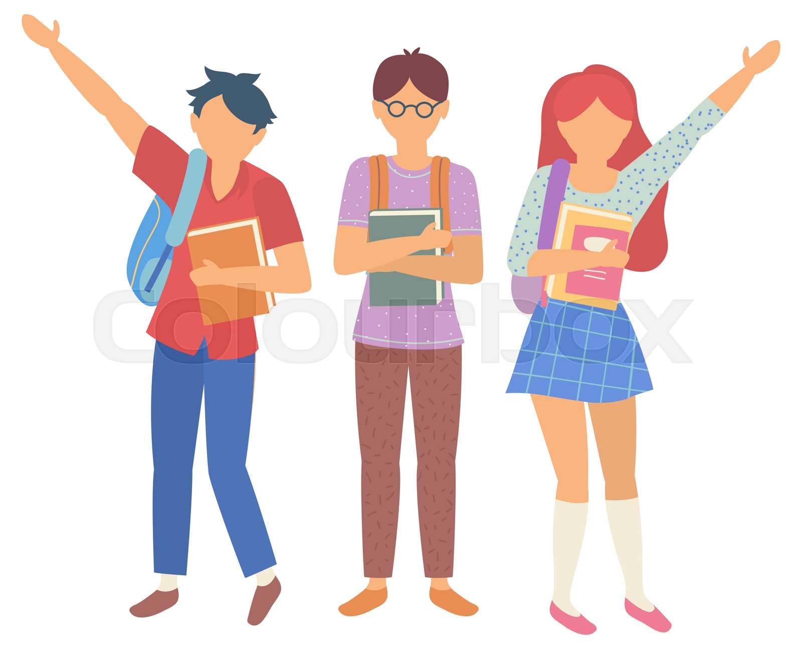 Teenagers with Books, Pupils at School Vector | Stock vector | Colourbox