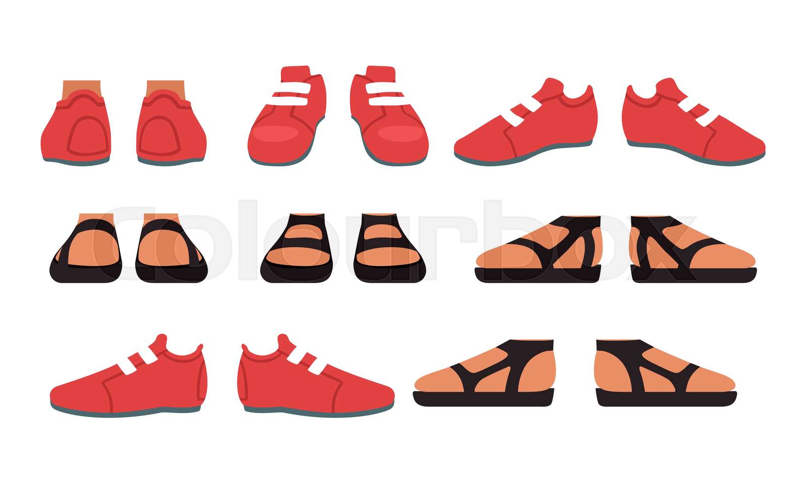 Footwear Set, Male or Female Stylish Shoes and Sandals Cartoon Style ...