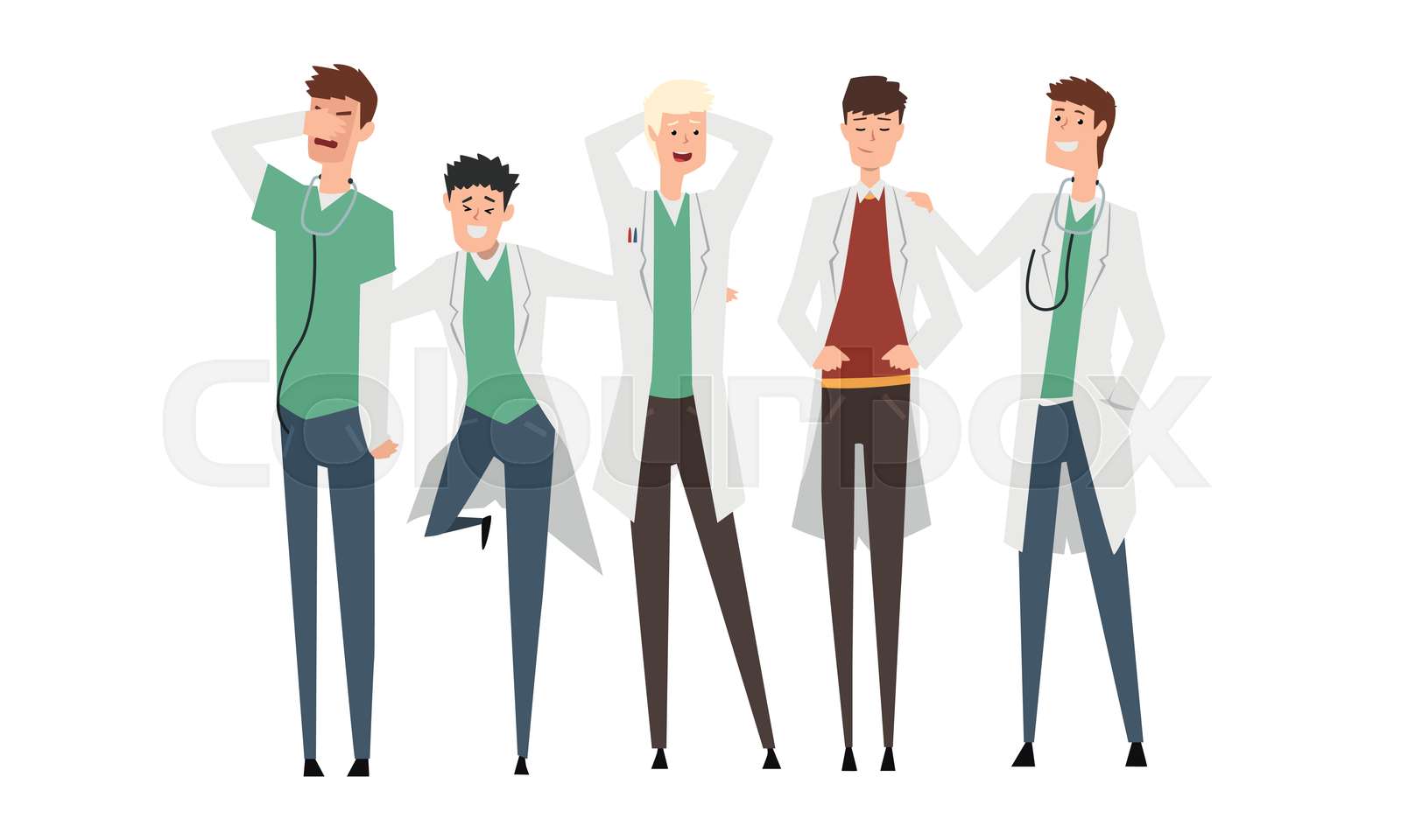 Group of Male Doctors or Medical Students Set, Practicing Interns ...