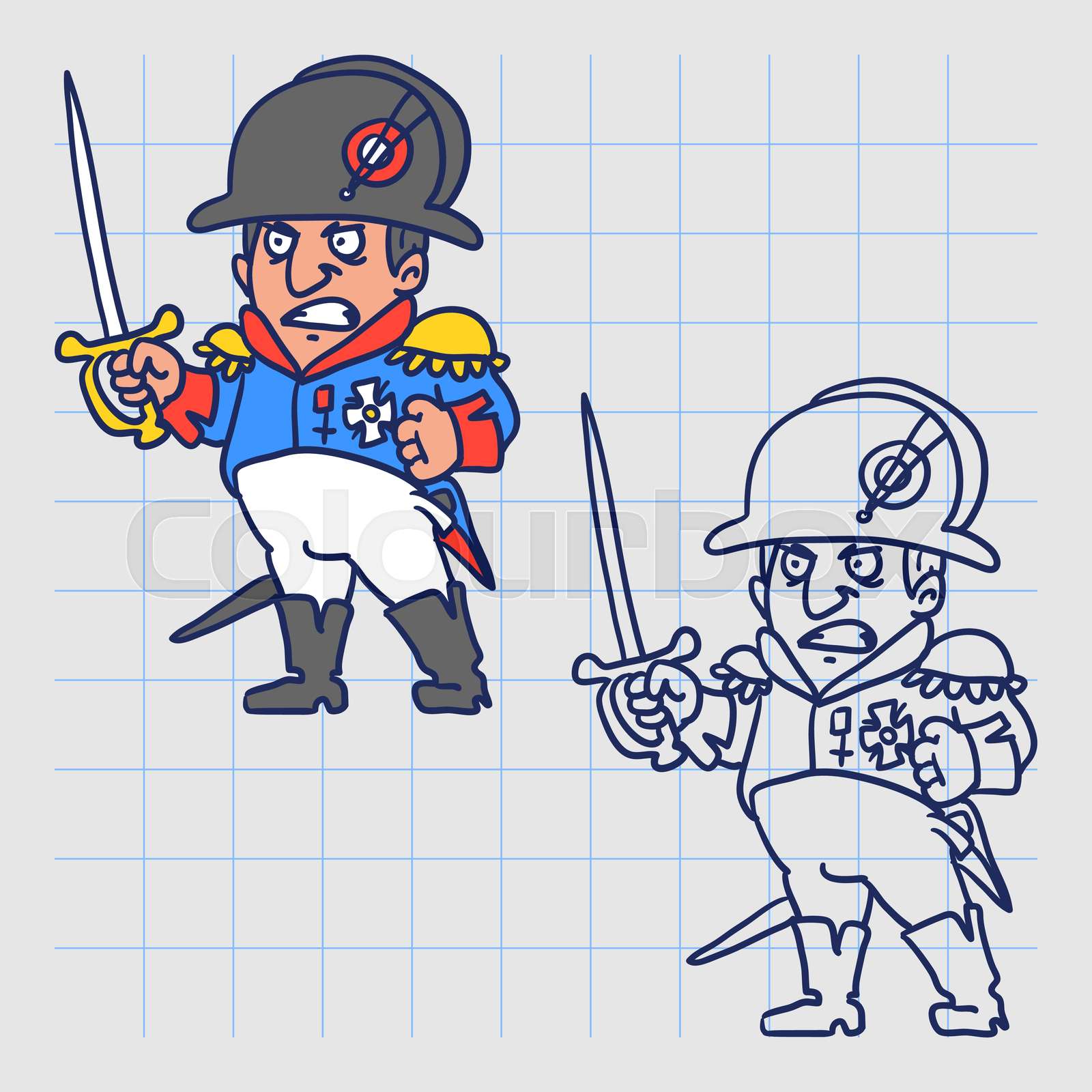 Napoleon Bonaparte angry holds sword. Hand drawn character | Stock ...