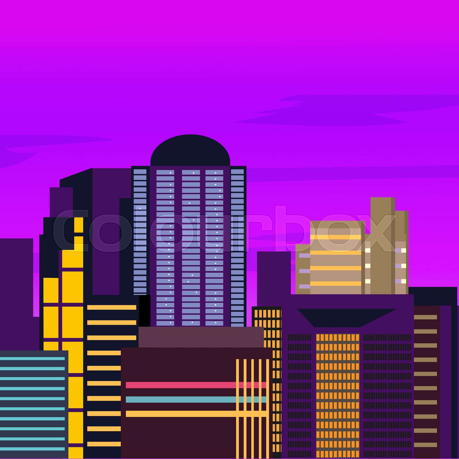 Skyline wallpaper with skyscrapers in sunset or sunrise. Eps10 vector ...