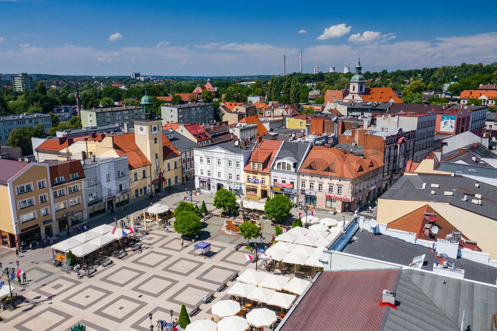 Rybnik. Poland. Aerial view of main square and city center of Rybnik ...
