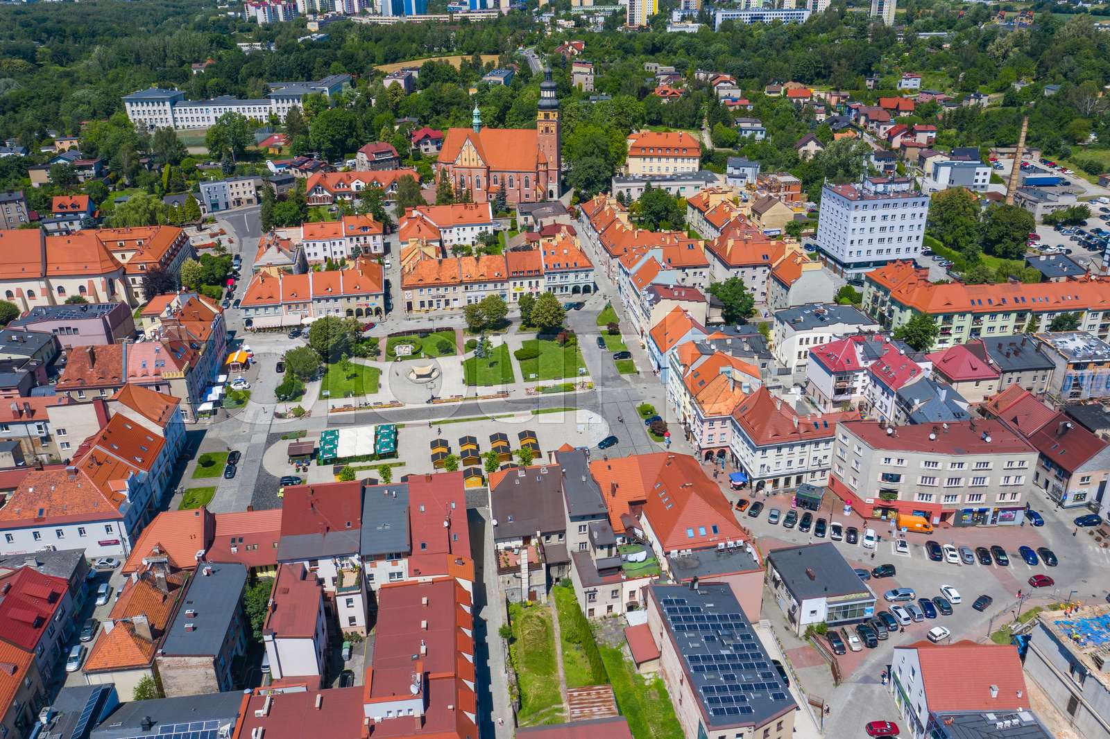 Wodzislaw Slaski. Poland. Aerial view of main square and city center of ...