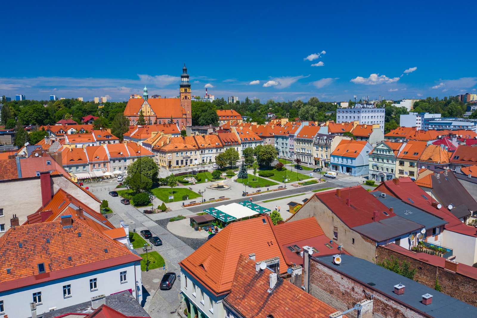 Wodzislaw Slaski. Poland. Aerial view of main square and city center of ...