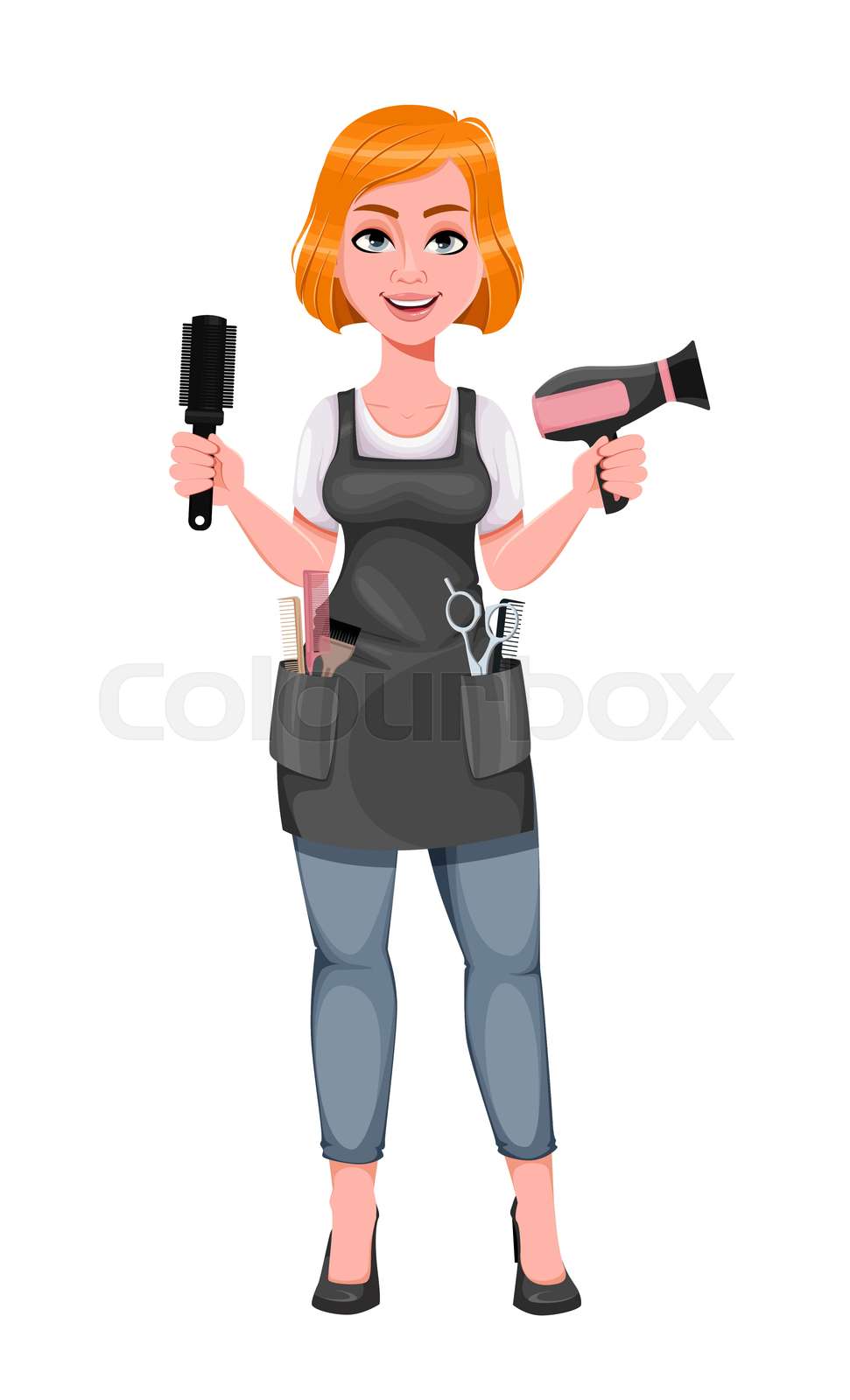 Cute woman barber. Female hairstylist | Stock vector | Colourbox